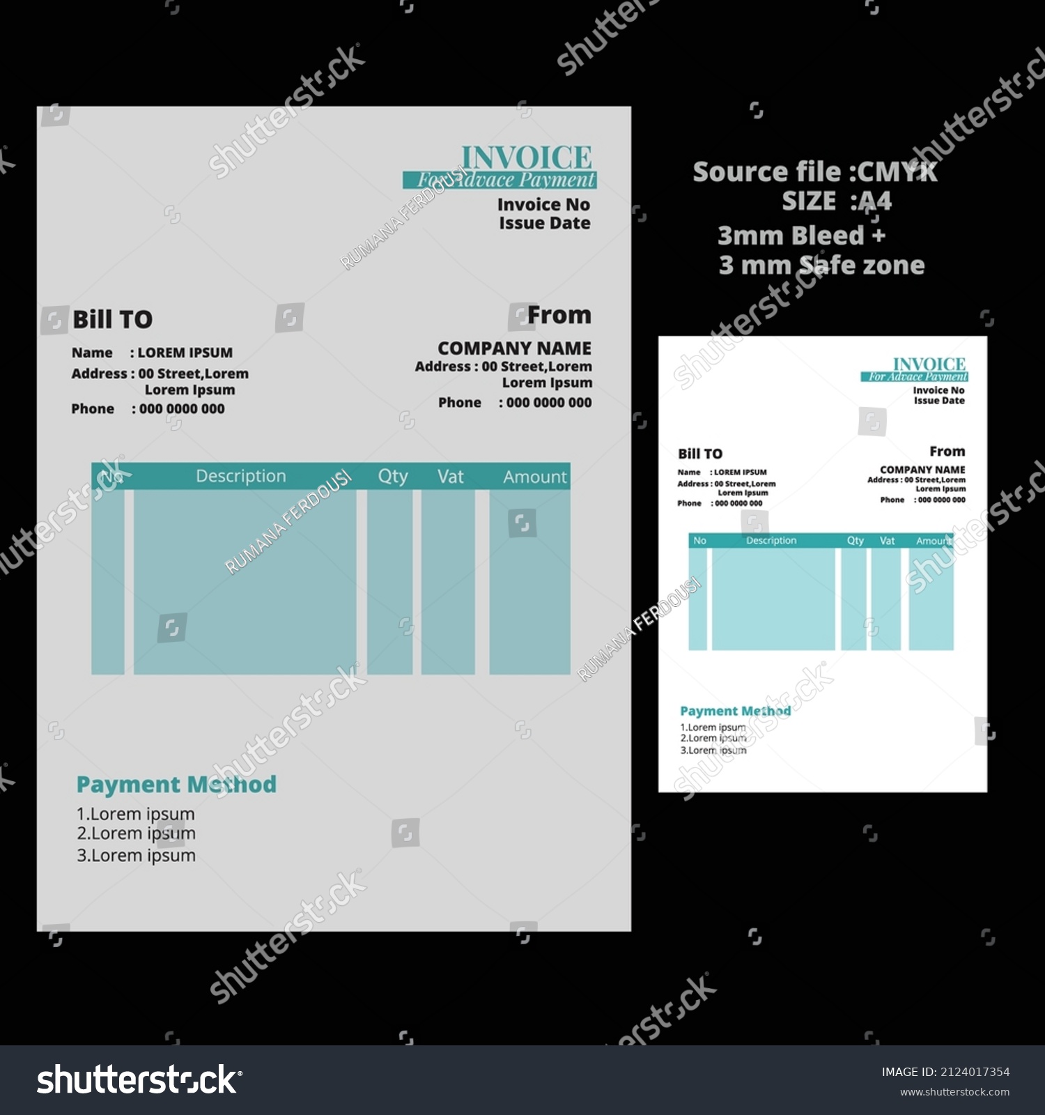 Simple Two Color Invoice Design Billing Stock Vector (Royalty Free ...