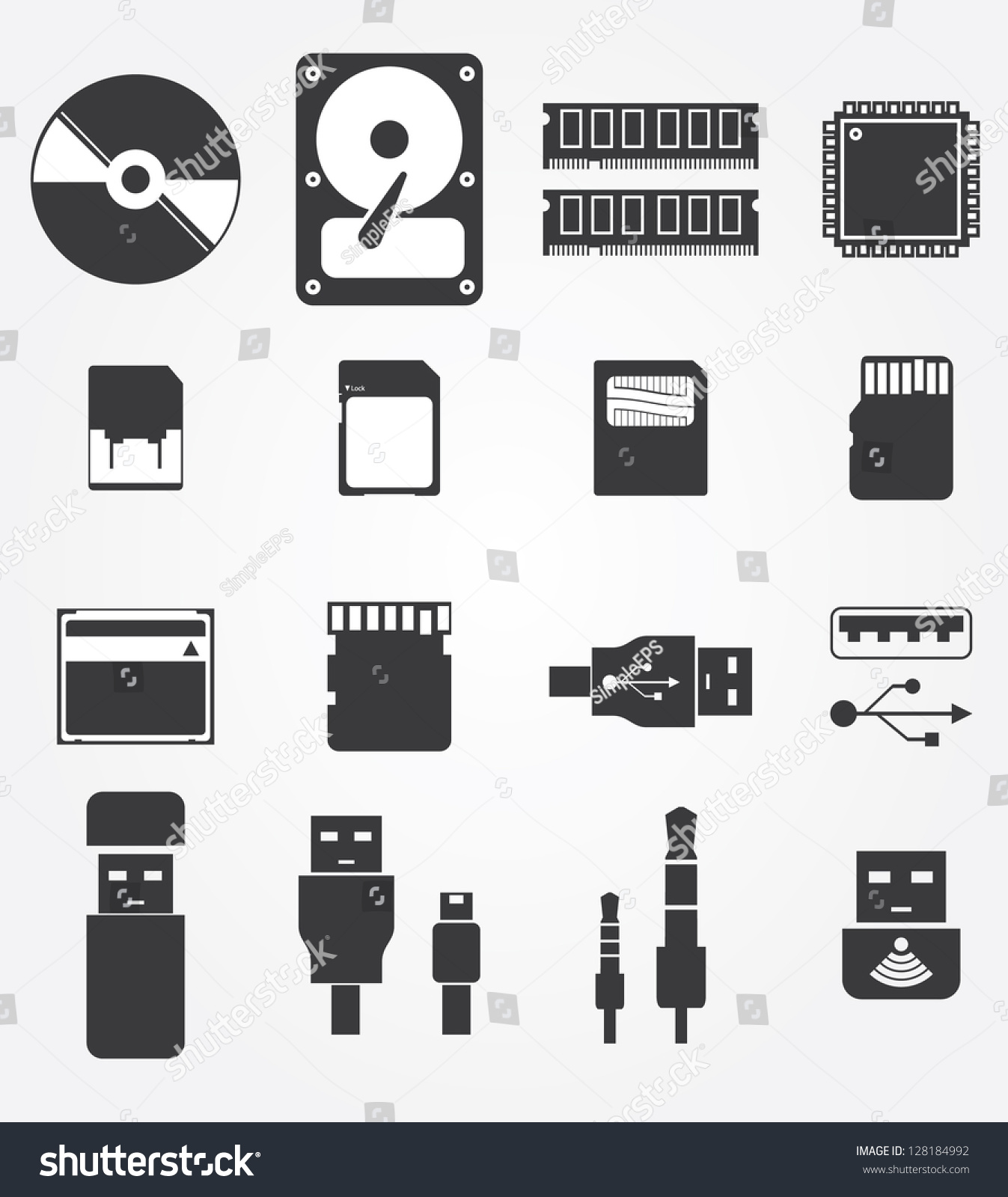 Simple Web Icons Set In Vector: Computer Parts - 128184992 : Shutterstock