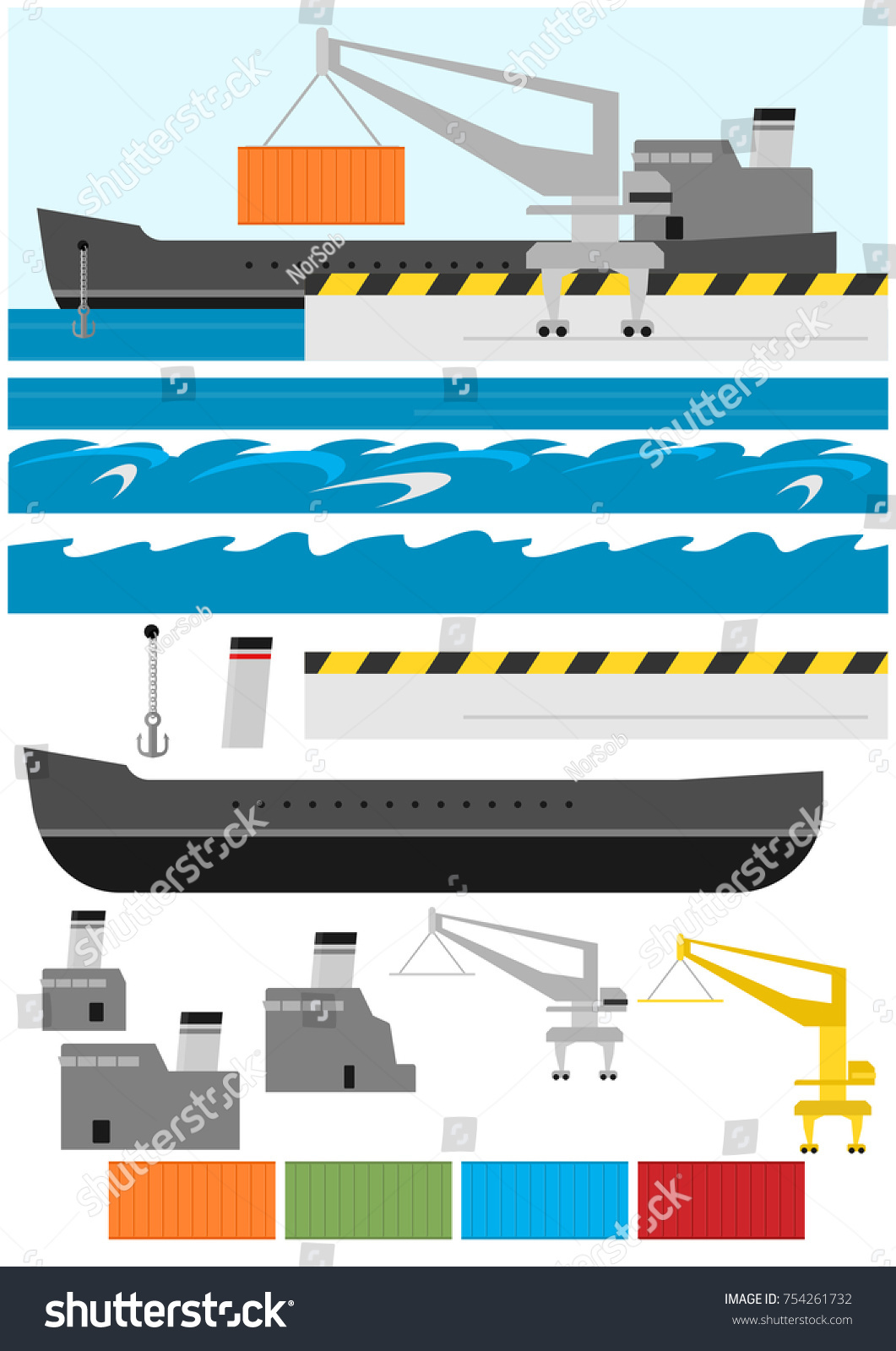 Simplified Cargo Ship Element Infographics Side Stock Vector (Royalty ...