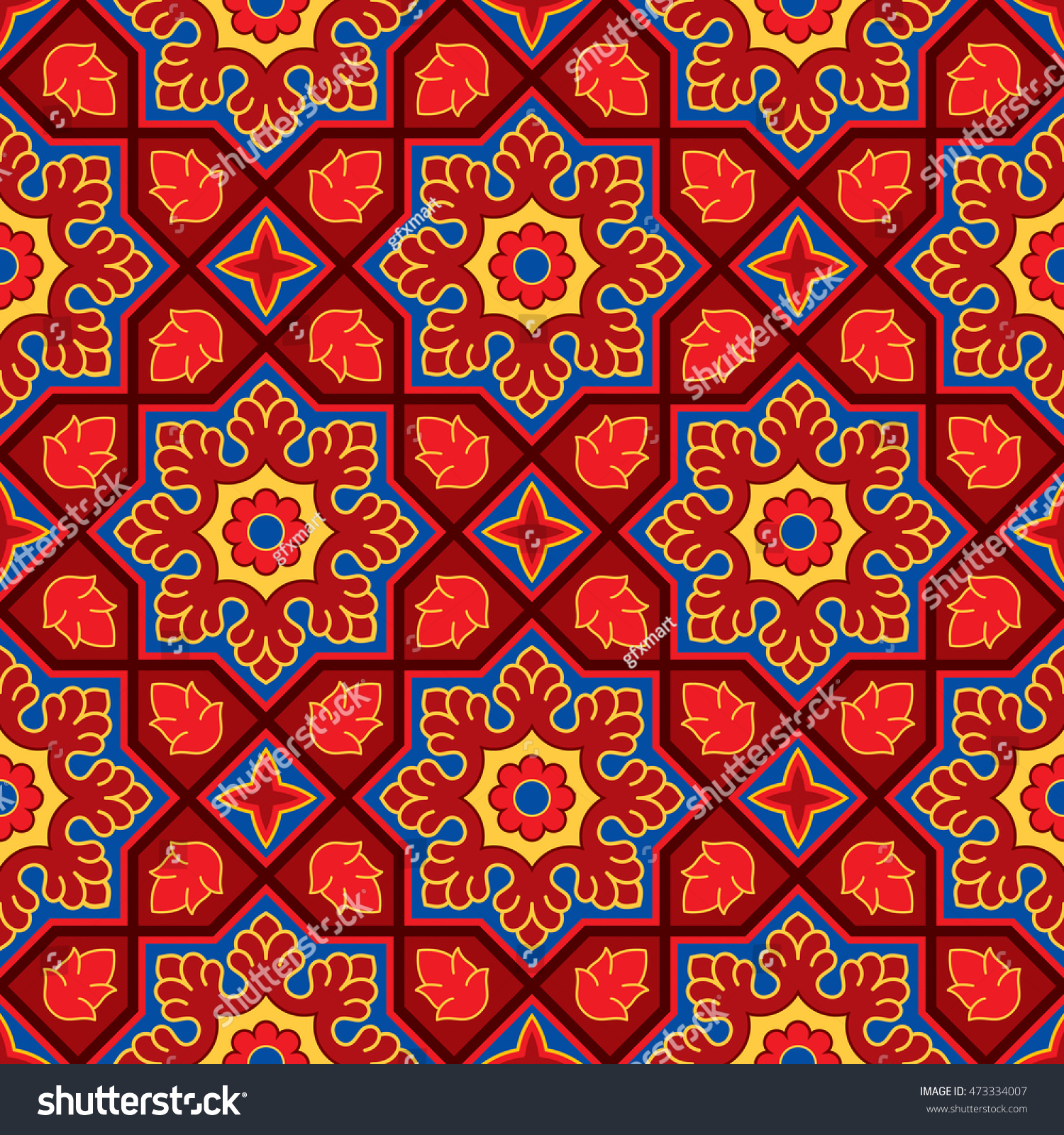 Sindhi Traditional Pattern Background Red Blue Stock Vector (Royalty ...