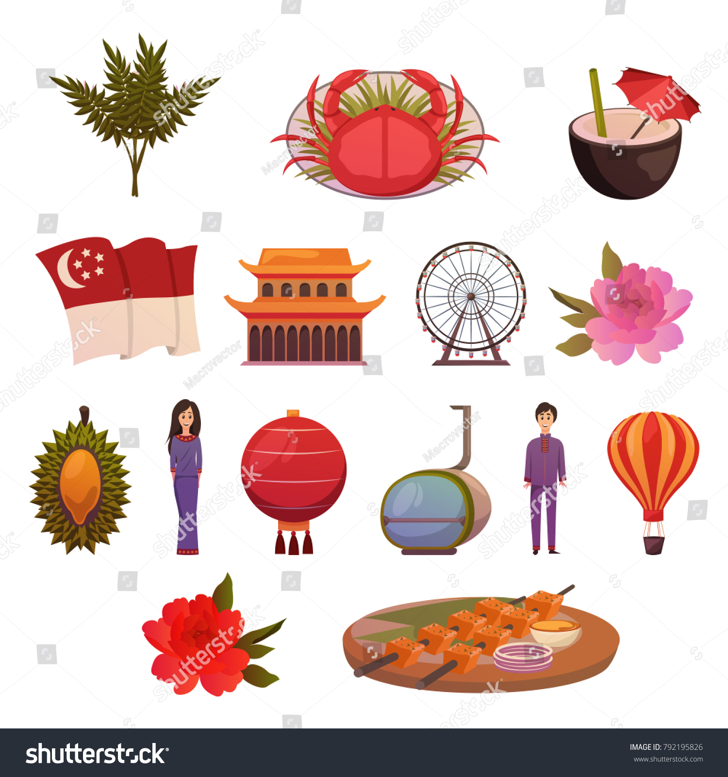 Singapore Food Landmarks Tourist Attractions Orthogonal Stock Vector ... Singapore Food Landmarks Tourist Attractions Orthogonal Stock Vector ...