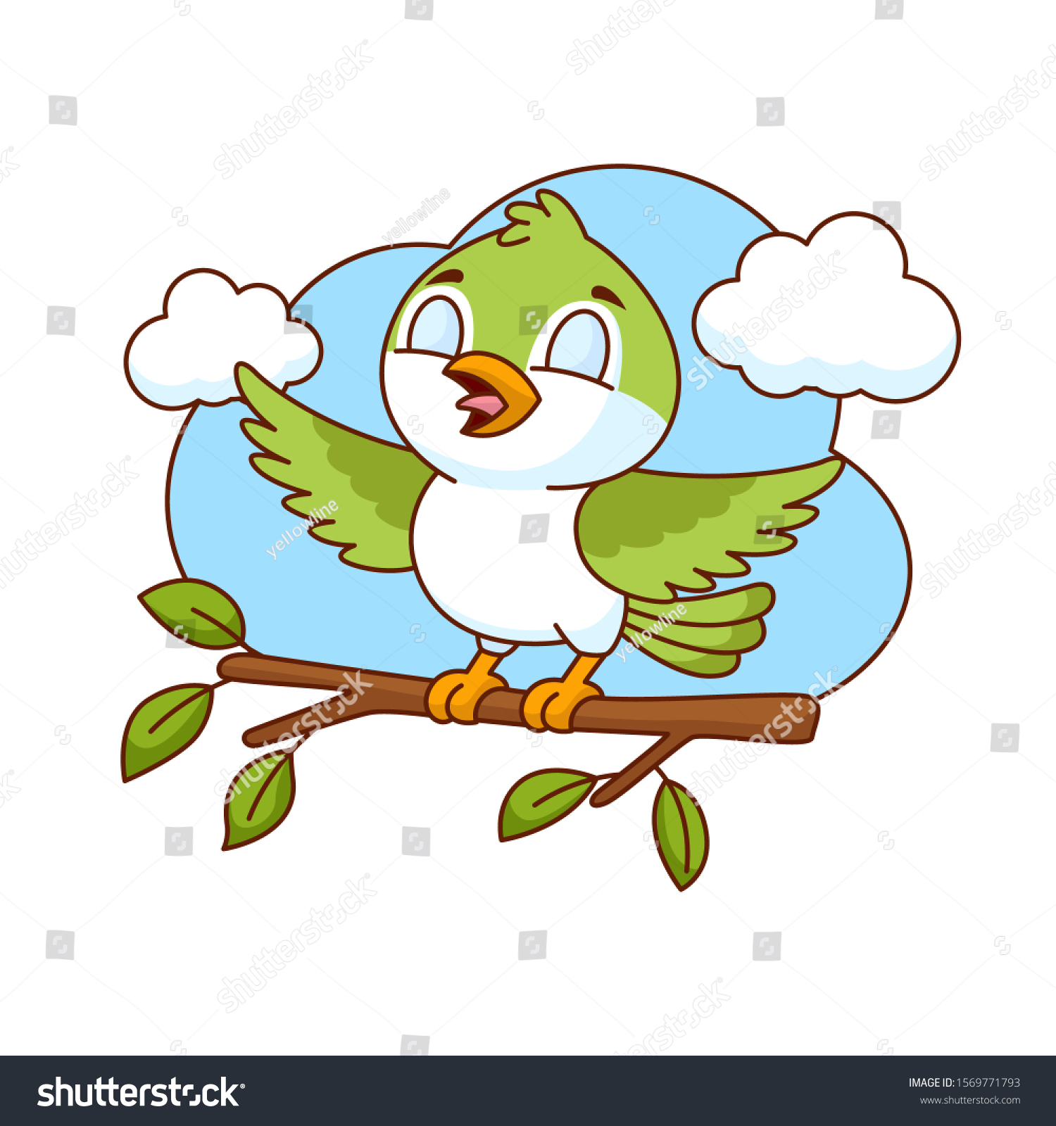 Singing Bird Vector Cartoon Illustration: เวกเตอร์สต็อก (ปลอดค่า ...