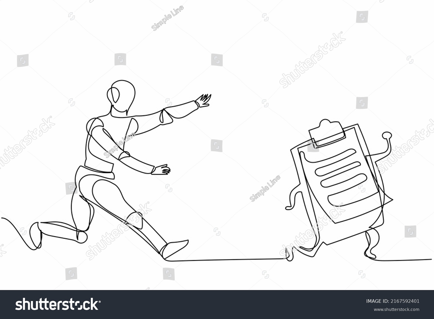 Single Continuous Line Drawing Robot Chasing Stock Vector (Royalty Free ...
