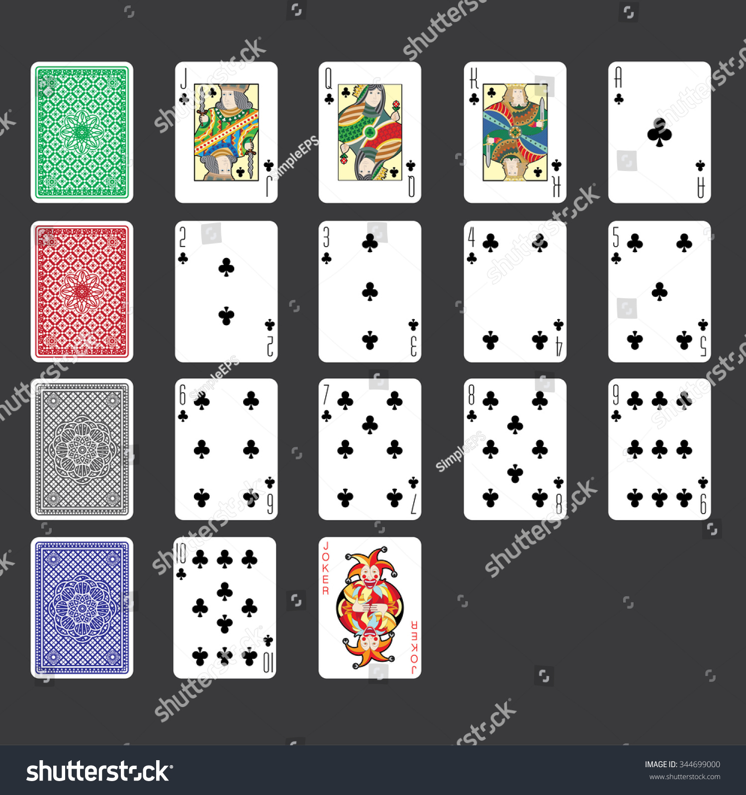 Single Playing Cards Vector Clubs Stock Vector (Royalty Free) 344699000 ...