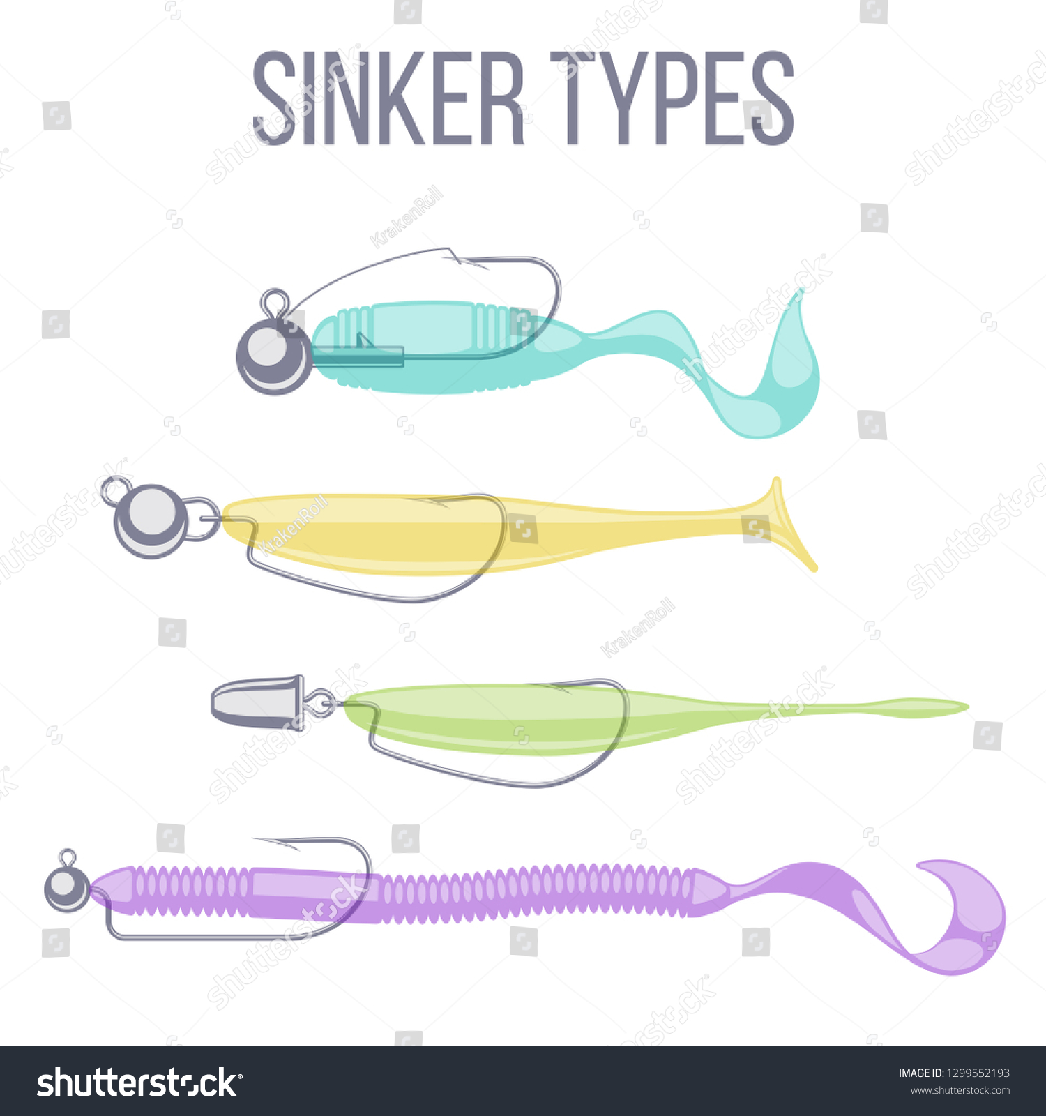 Sinker Types Catching Predatory Fish Stock Vector (Royalty Free) 1299552193