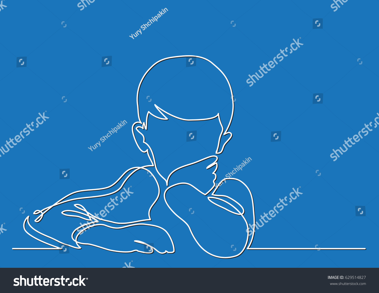 Sitting Boy Thinking Continuous Line Drawing Stock Vector (Royalty Free ...