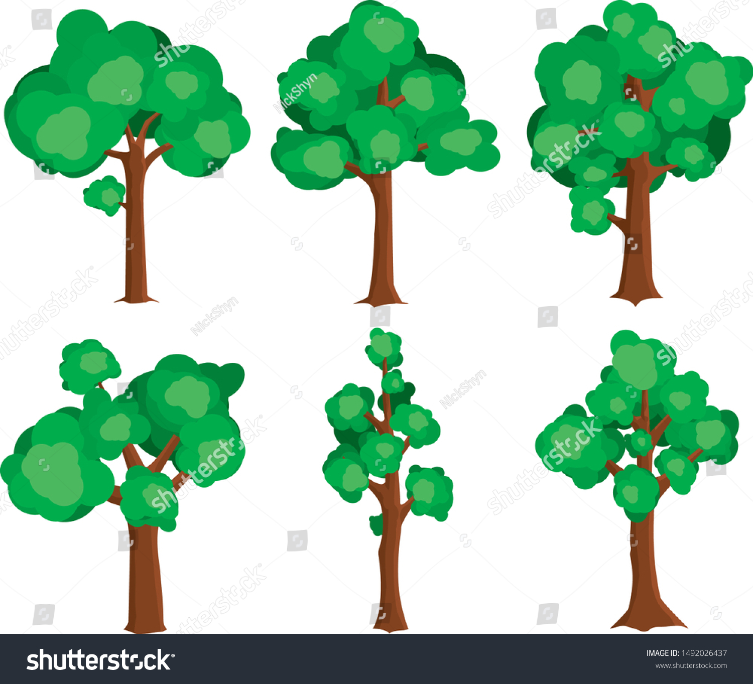 Six Cartoon Vector Trees One Style Stock Vector (Royalty Free ...