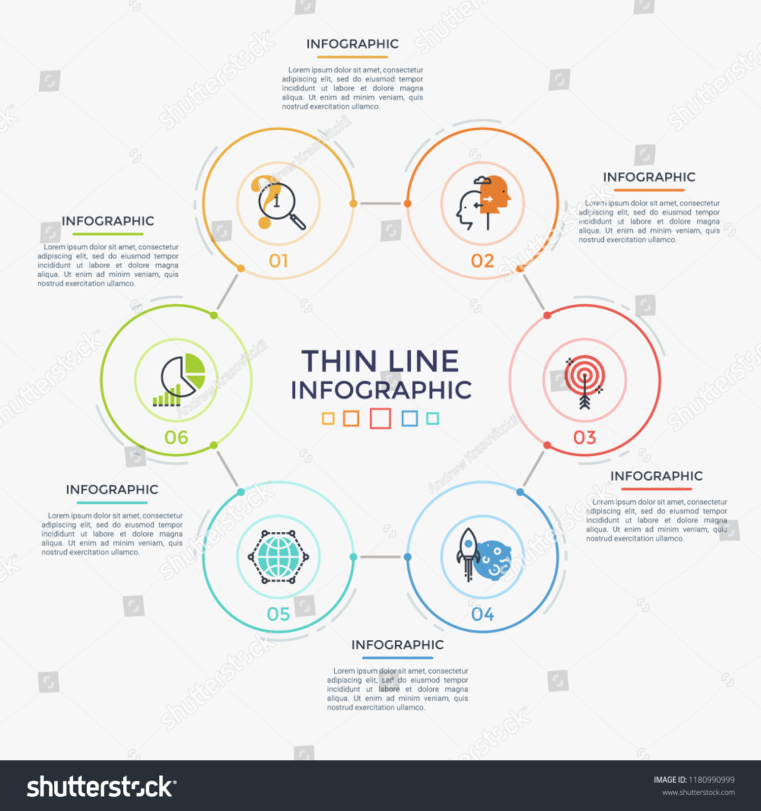 Six Circular Elements Linear Icons Numbers: vector de stock (libre de ...