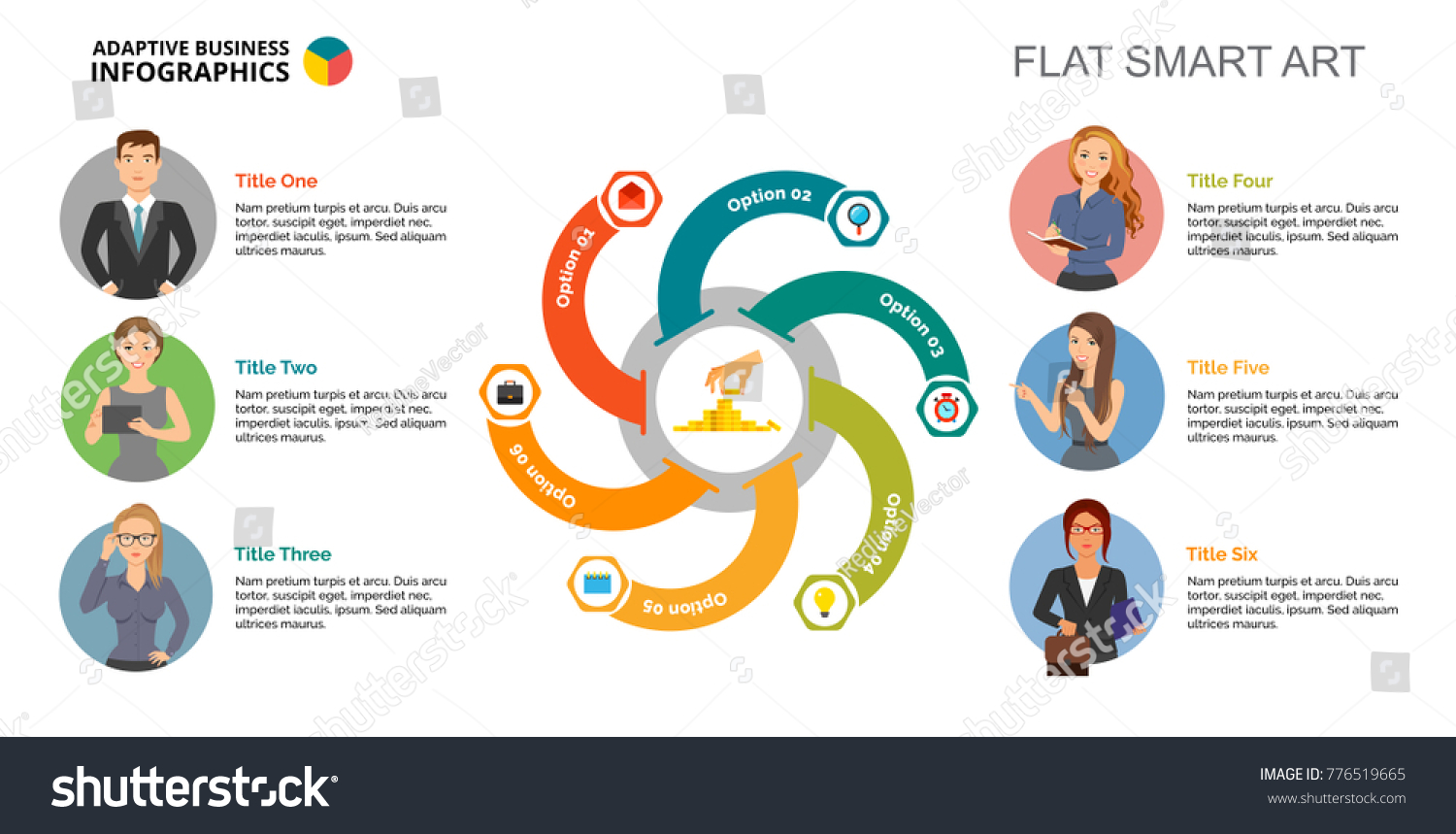 Six Colleagues Team Slide Template Stock Vector (Royalty Free) 776519665 Six Colleagues Team Slide Template Stock Vector (Royalty Free) 776519665