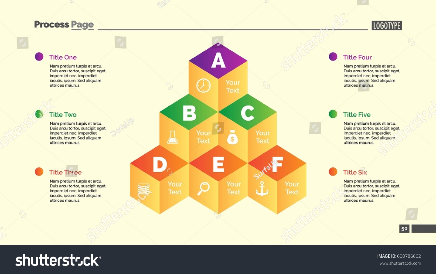 Six Cubes Pyramid Diagram Slide Template Stock Vector (Royalty Free ...