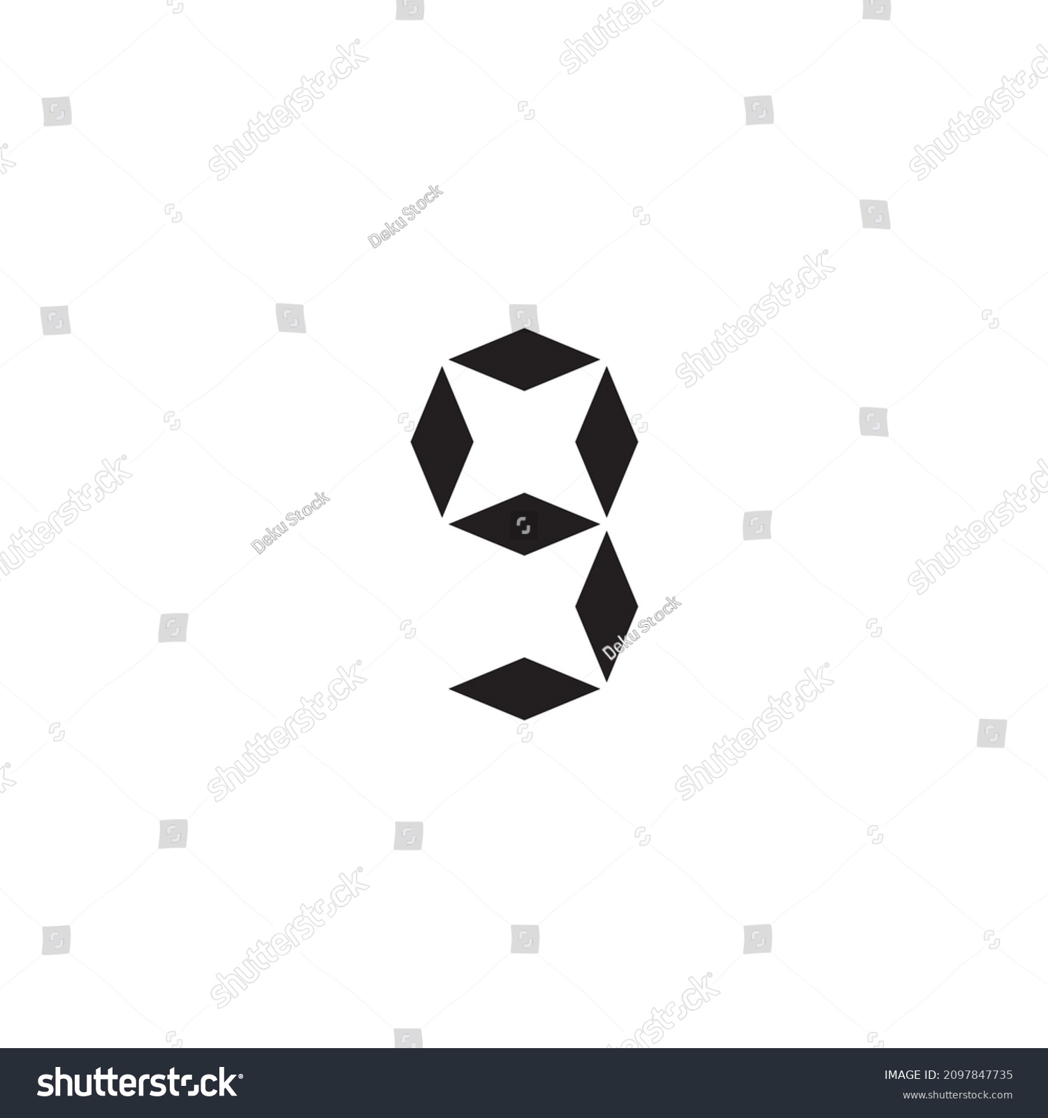 Six Diamond Number 9 Simple Symbol Stock Vector (Royalty Free) 2097847735