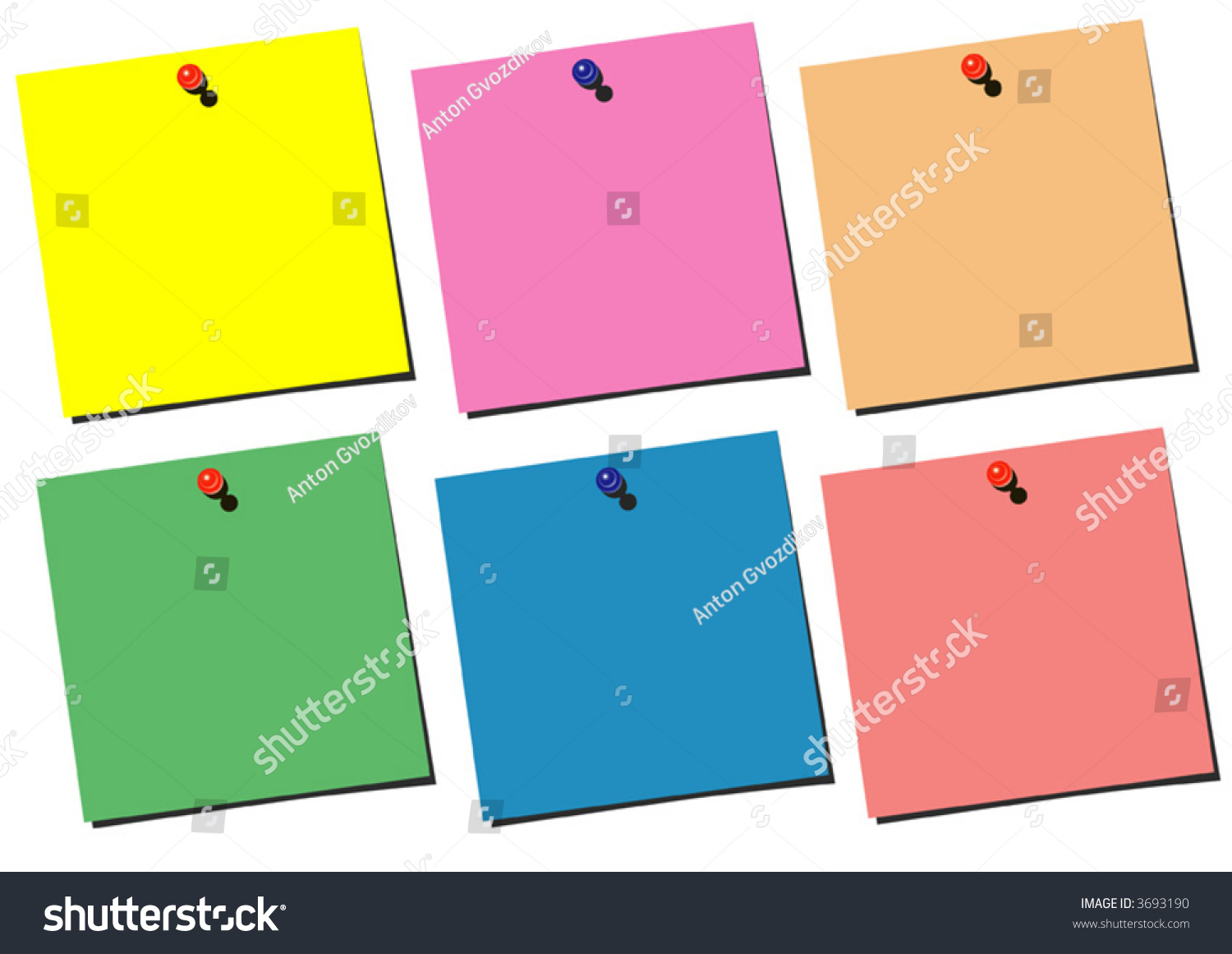Six Different Color Empty Notes Pin Stock Vector (Royalty Free) 3693190