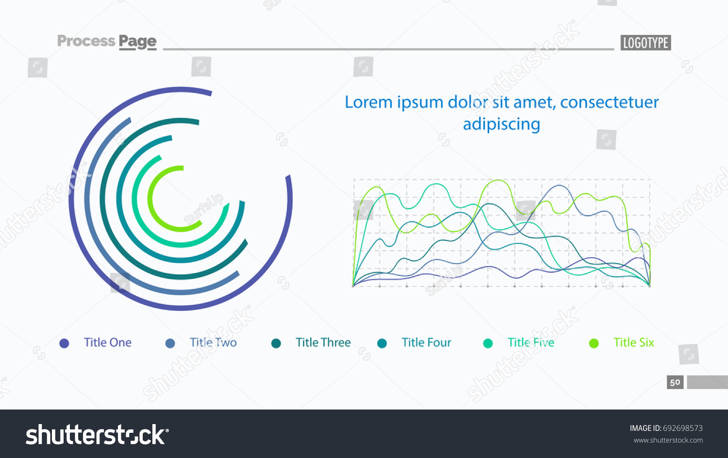 Six Line Charts Comparison Slide Template: vector de stock (libre de ...