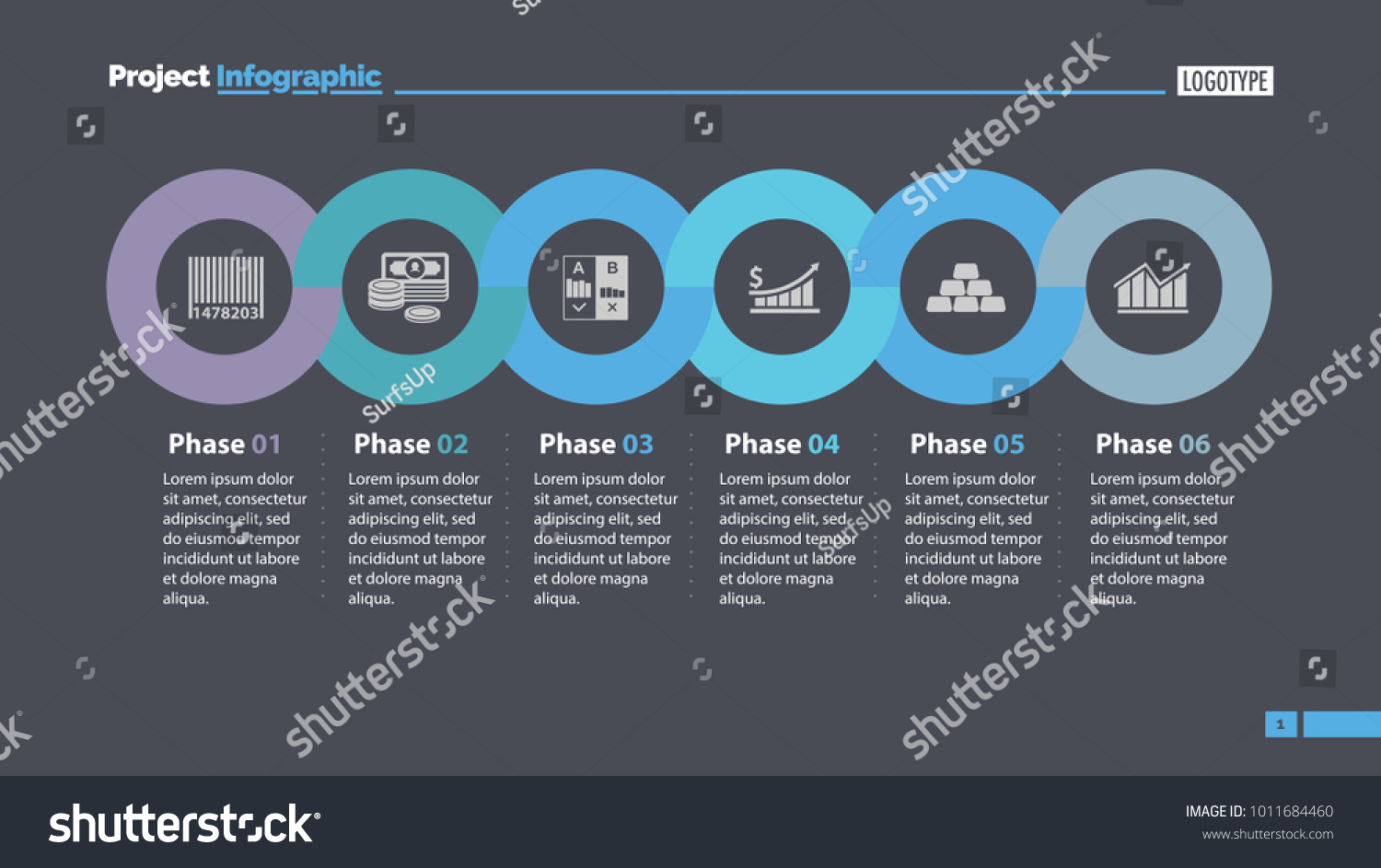 Six Phases Timeline Slide Template: vector de stock (libre de regalías ...