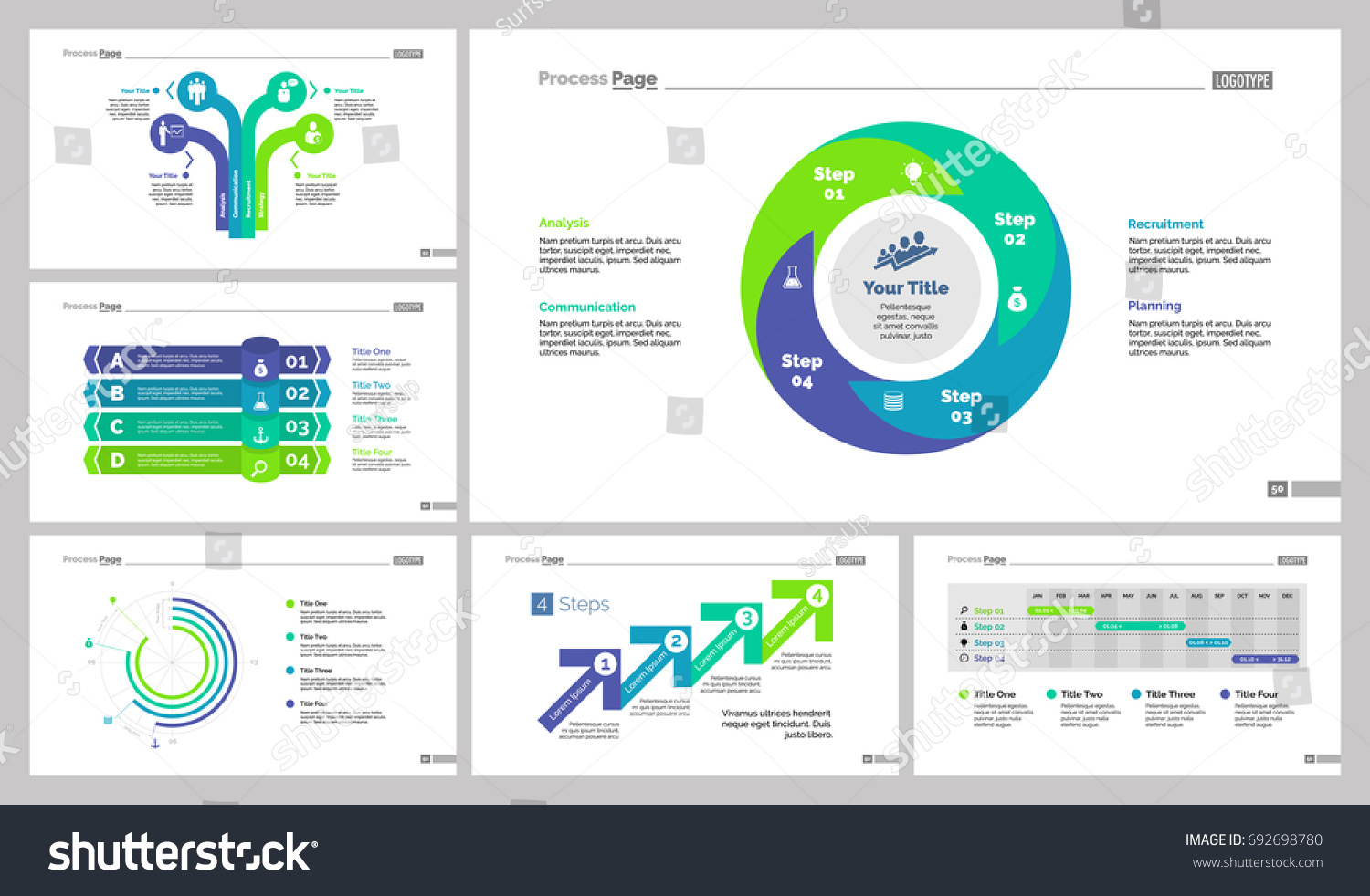 Six Production Slide Templates Set Stock Vector (Royalty Free ...