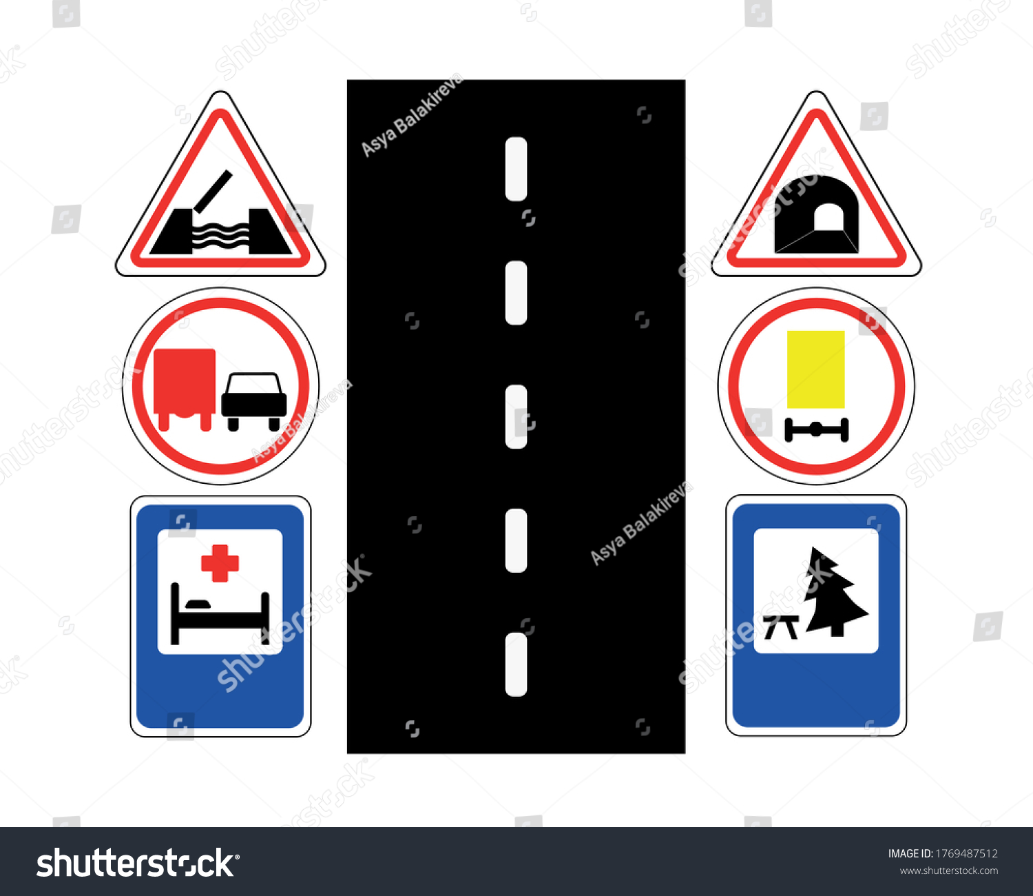 Six Road Signs Vector Illustration: เวกเตอร์สต็อก (ปลอดค่าลิขสิทธิ์ ...