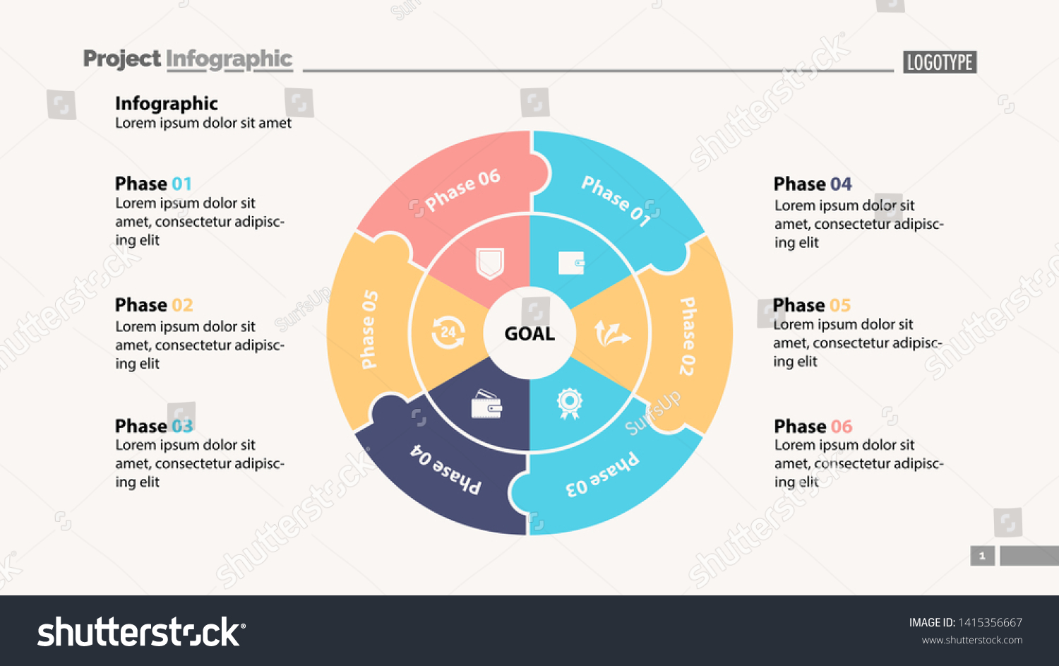 Six Sectors Process Chart Slide Template Stock Vector (Royalty Free ...