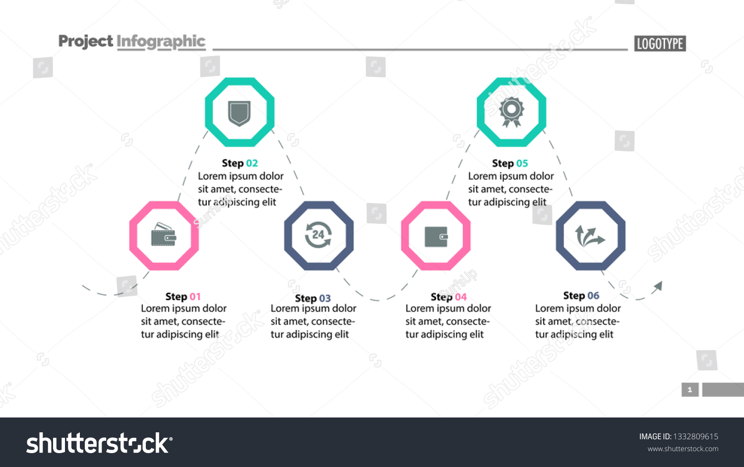 Six Step Process Chart Slide Template: เวกเตอร์สต็อก (ปลอดค่าลิขสิทธิ์ ...
