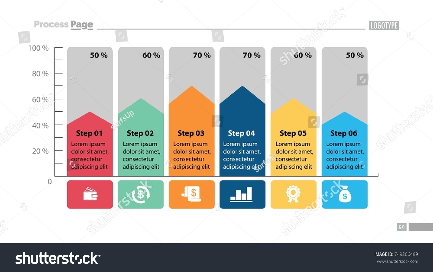 Six Steps Percentage Process Chart Design Stock Vector (Royalty Free ...