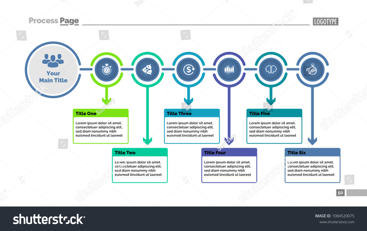 Six Steps Process Chart Slide Template Stock Vector (Royalty Free ...