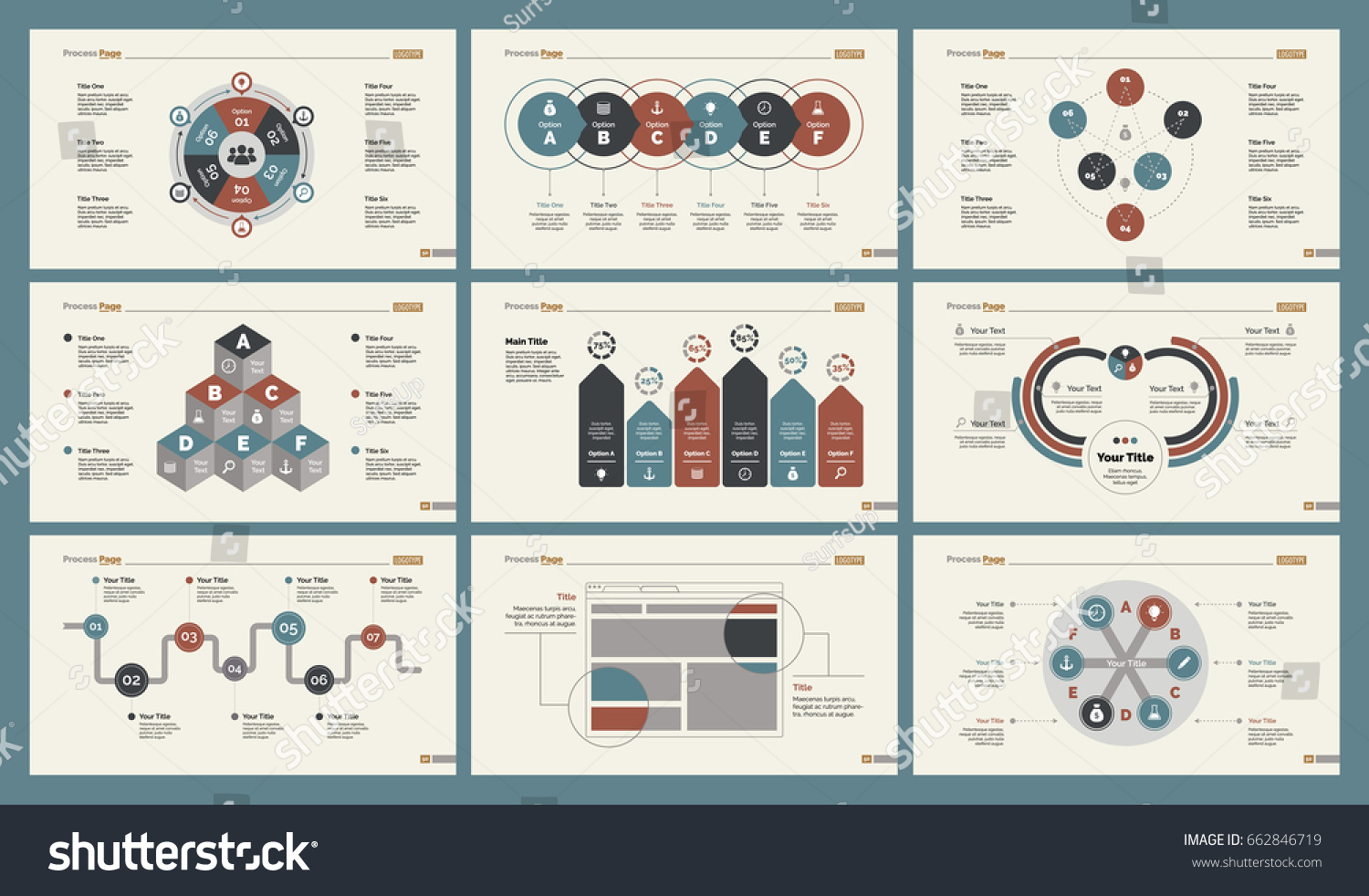 Six Teamwork Charts Slide Templates Set: vector de stock (libre de ...
