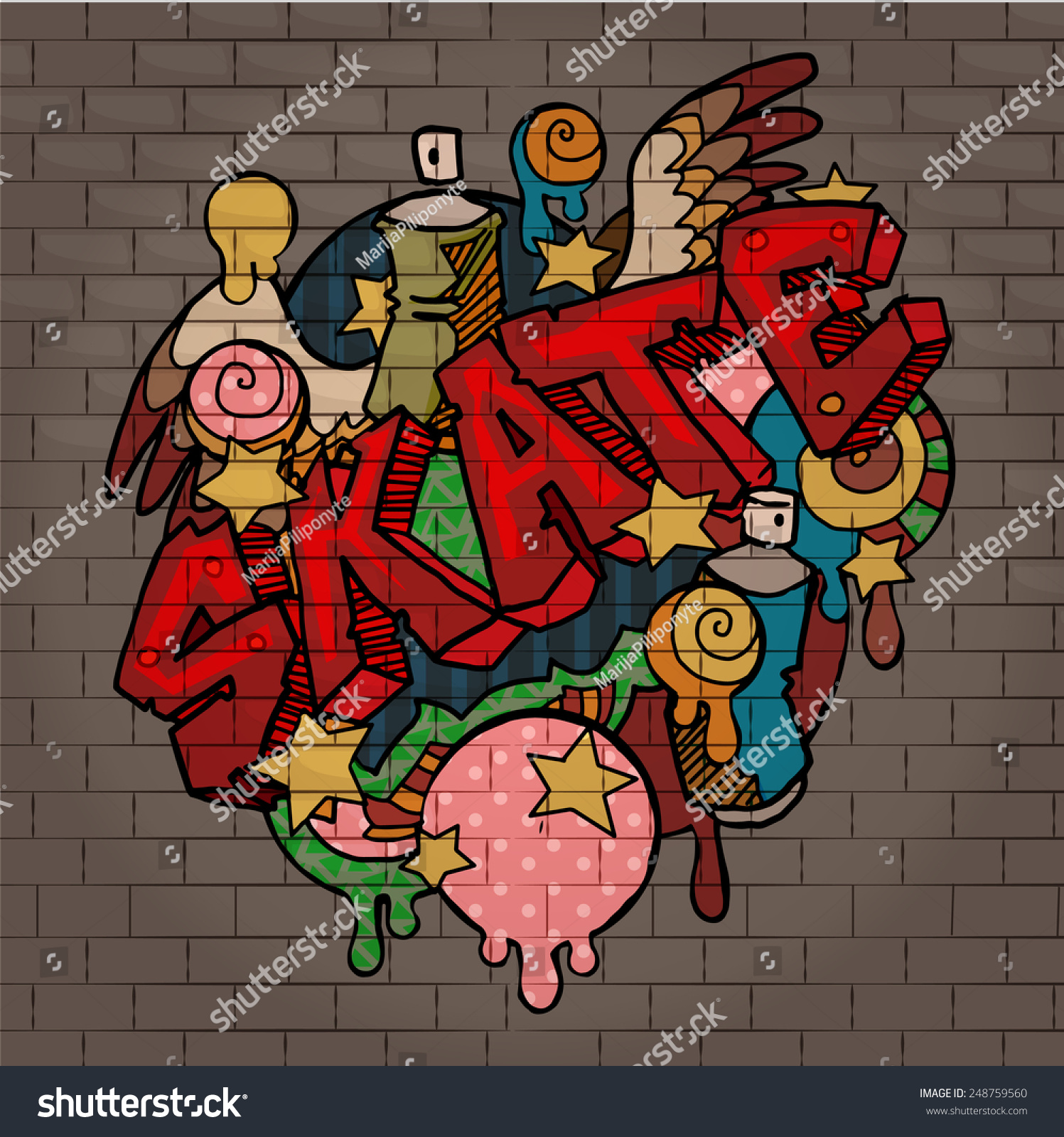 Skate Graffiti, On Brick Wall, Vector Illustration - 248759560 ...