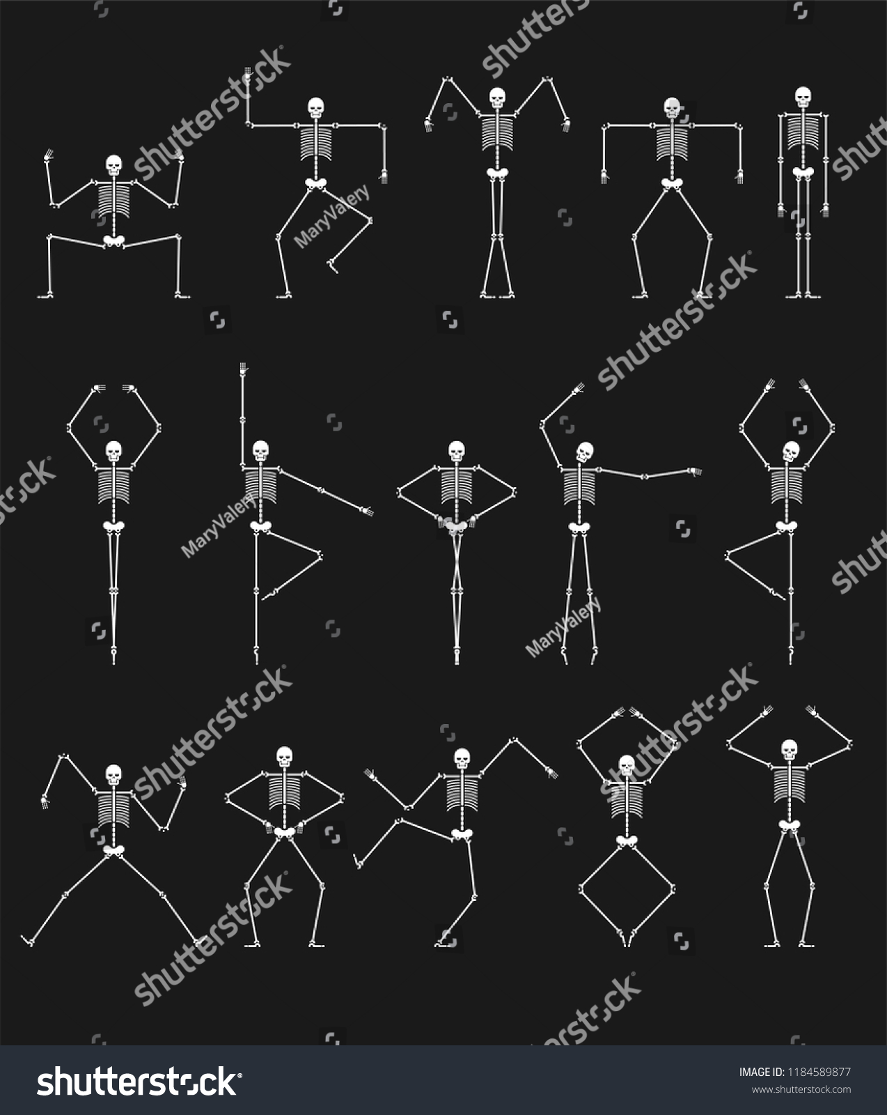 Skeleton Dance Set Skull Bone Dances Stock Vector (Royalty Free) 1184589877