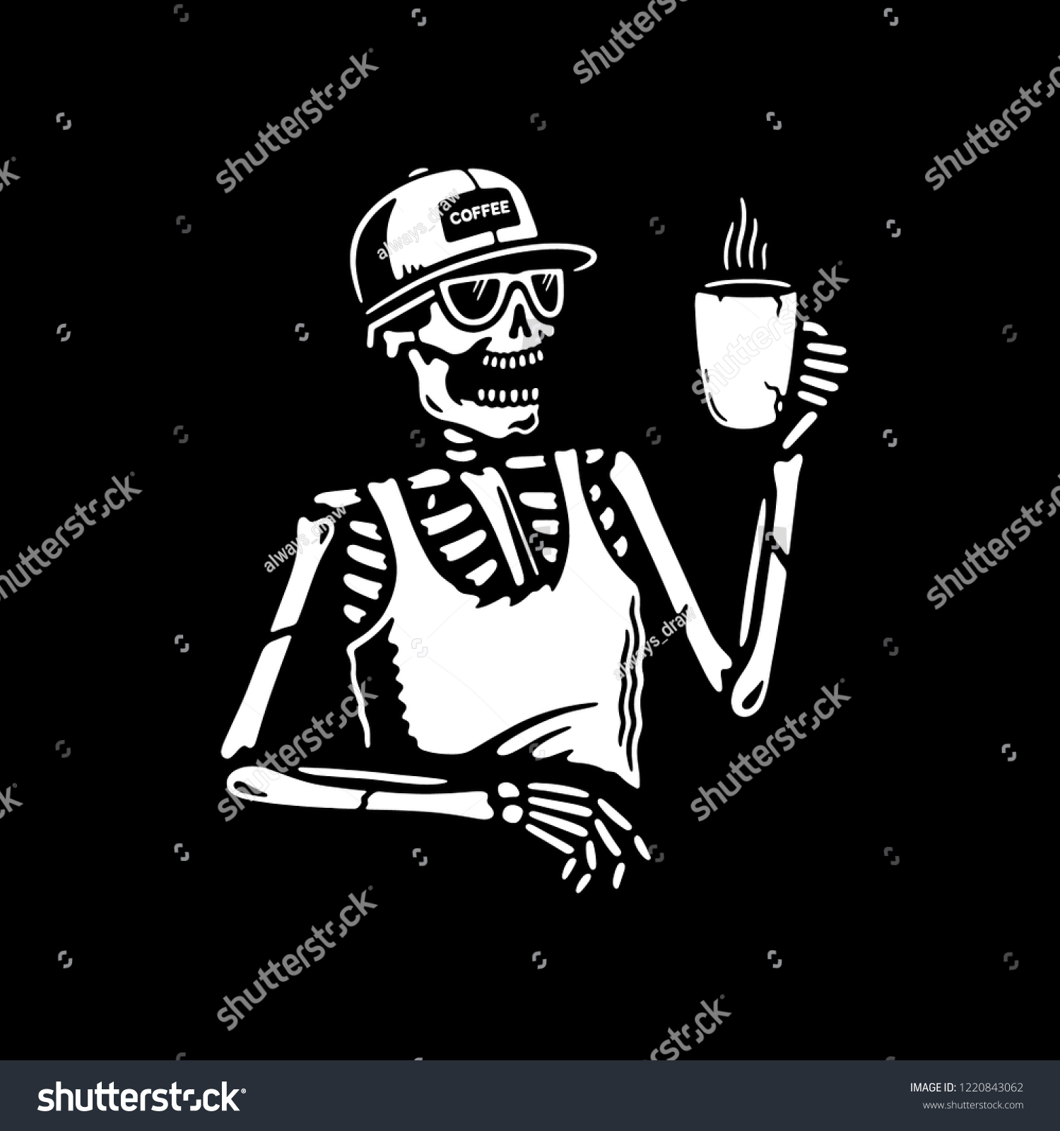Skeleton Drinks Coffee On Black Background Stock Vector (Royalty Free ...