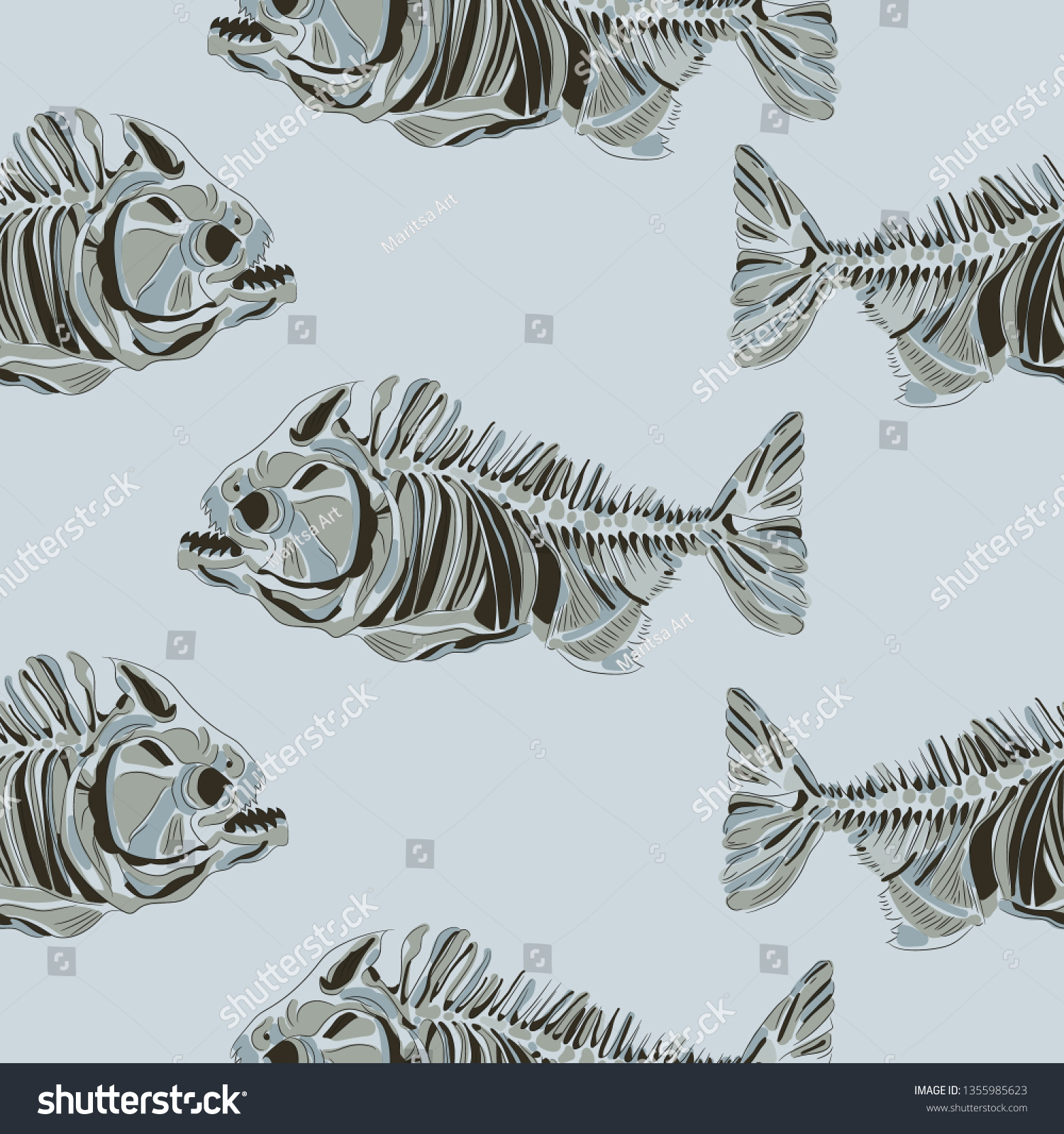 Skeleton Fish Seamless Pattern Vector Image Stock Vector (Royalty Free ...