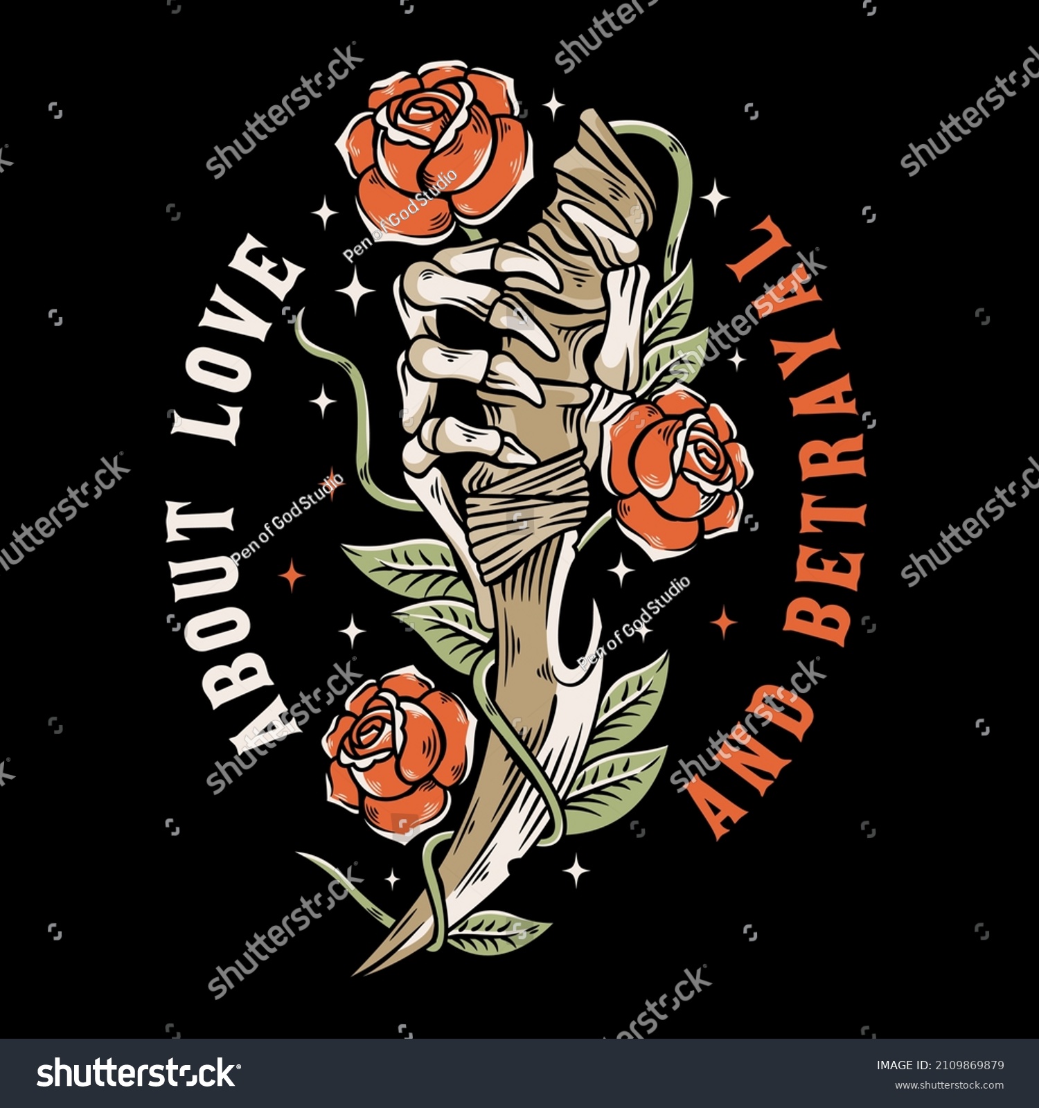 Skeleton Hand Holding Dagger Roses Stock Vector (Royalty Free ...