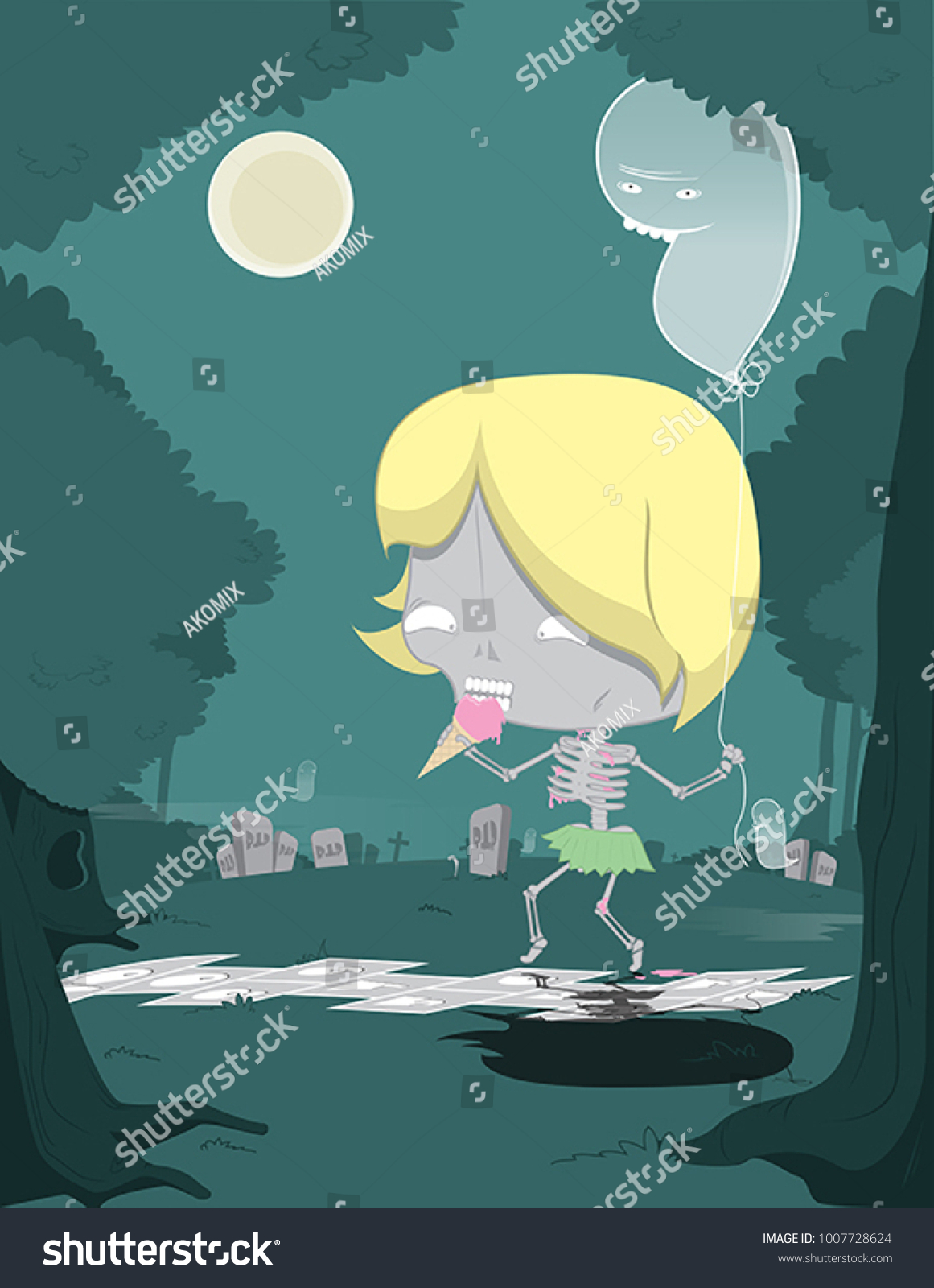 Skeleton Jumping Eating Ice Cream Vector Stock Vector (Royalty Free ...