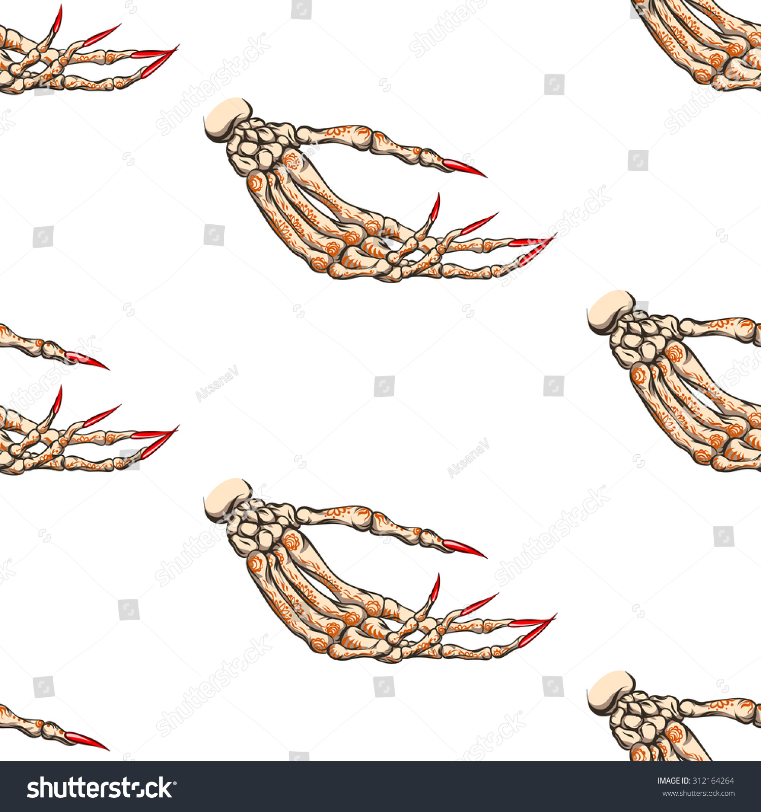 Skeleton Palms On White Backgroundseamless Pattern Stock Vector ...