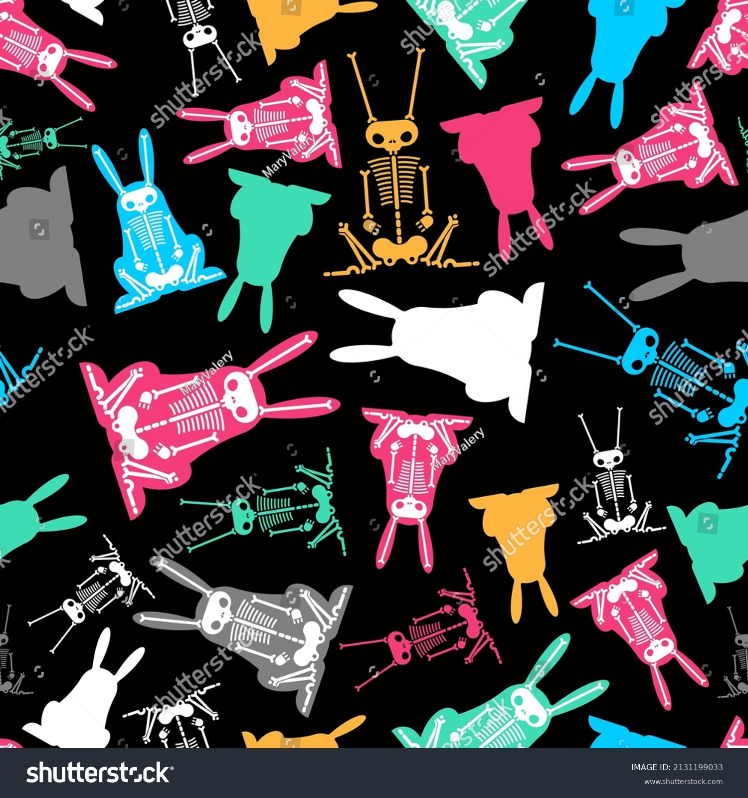 Skeleton Rabbit Cartoon Pattern Seamless Skull Stock Vector (Royalty ...