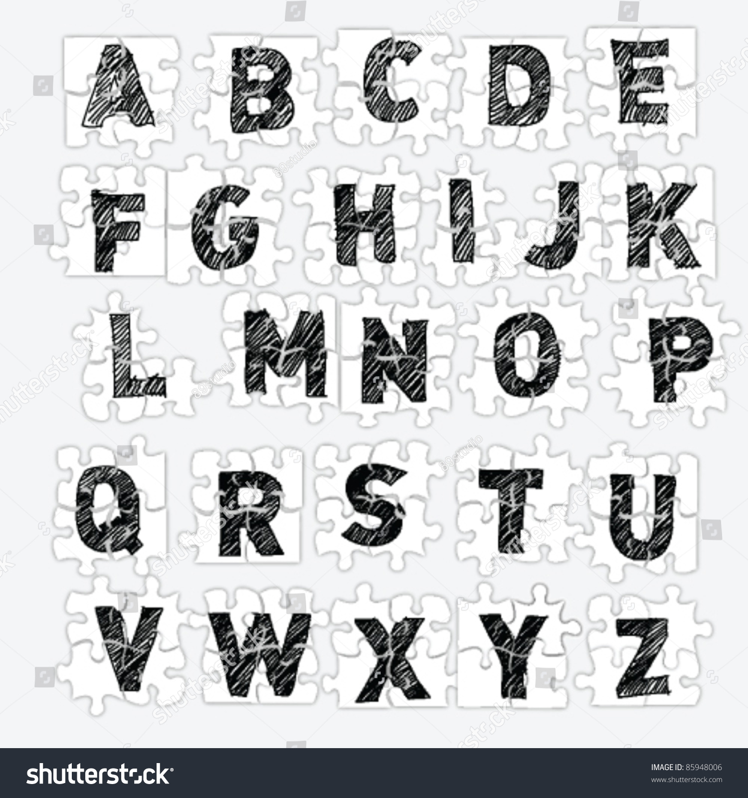Sketch Alphabet Jigsaw Vector Stock Vector (Royalty Free) 85948006