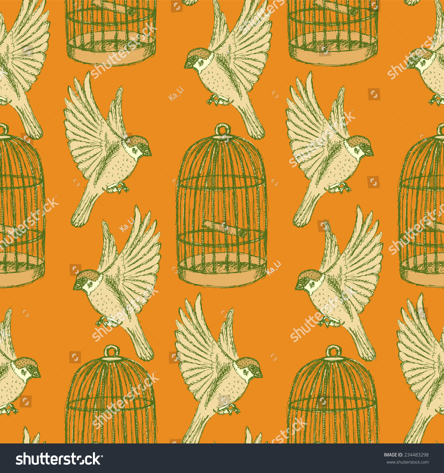 Sketch Bird Cage Seamless Pattern Vector Stock Vector (Royalty Free ...