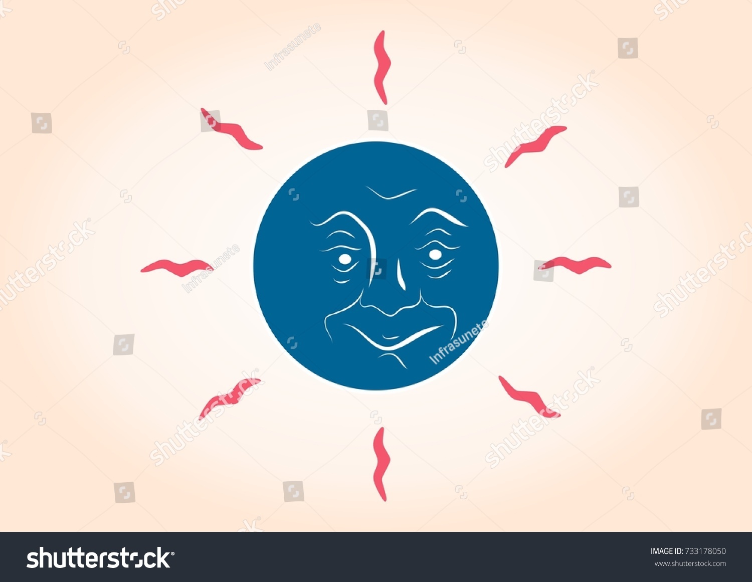Sketch Blue Sun Face White Face Stock Vector (Royalty Free) 733178050