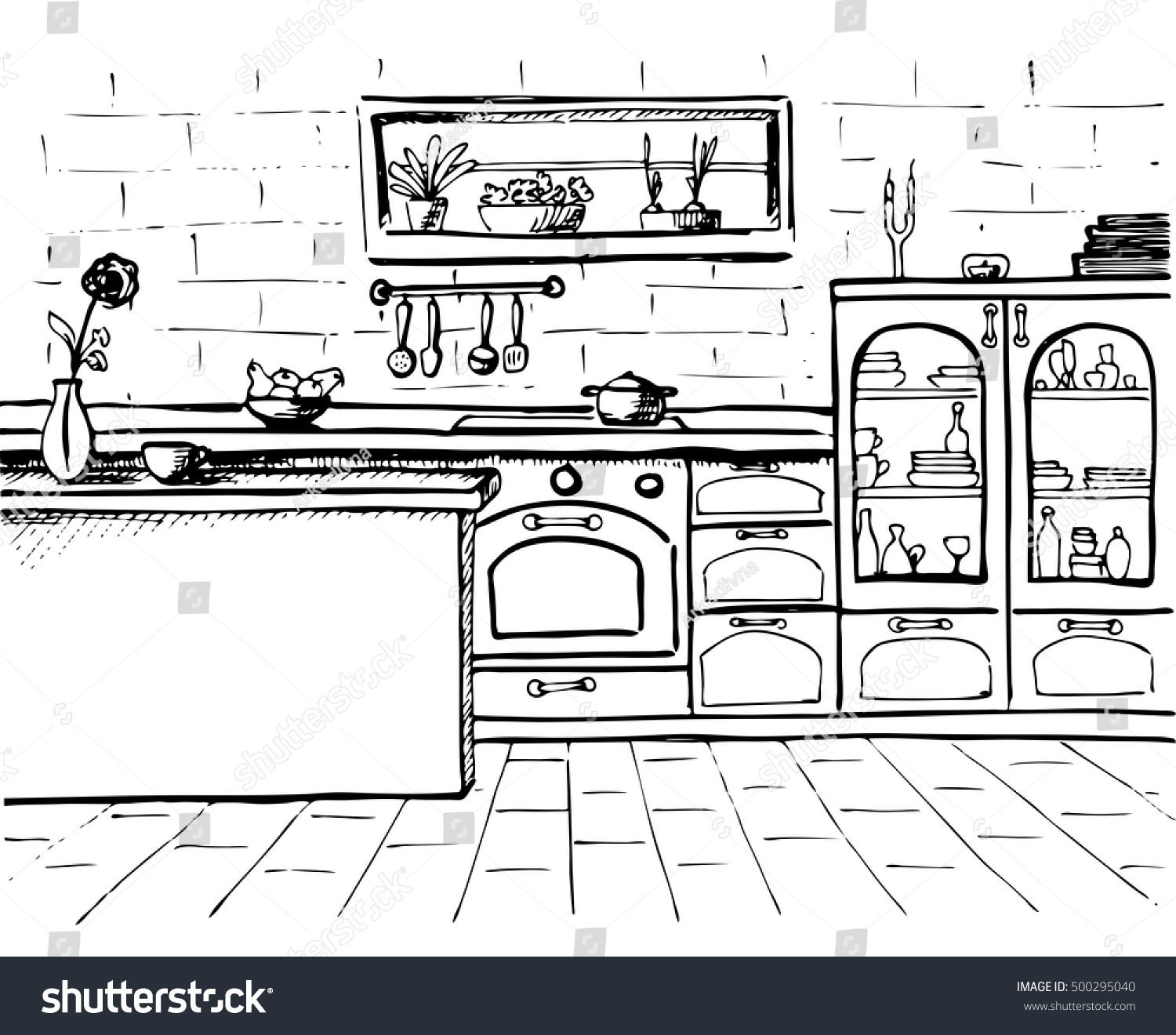 Sketch Cuisine Plan Kitchen Vector Illustration Stock Vector (Royalty ...