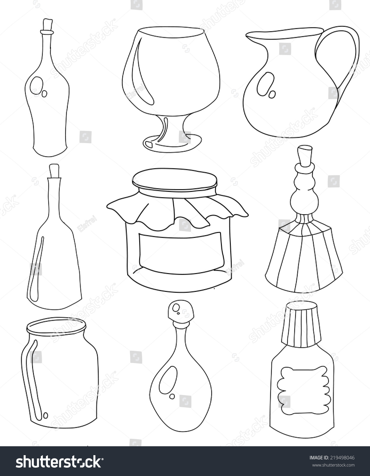 Sketch Glassware Set Outline Vector Illustration Stock Vector (Royalty ...