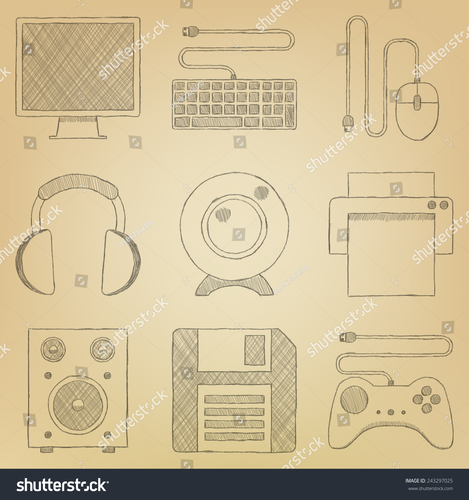 Sketch Icon Set Computer Gadgets Stock Vector (Royalty Free) 243297025
