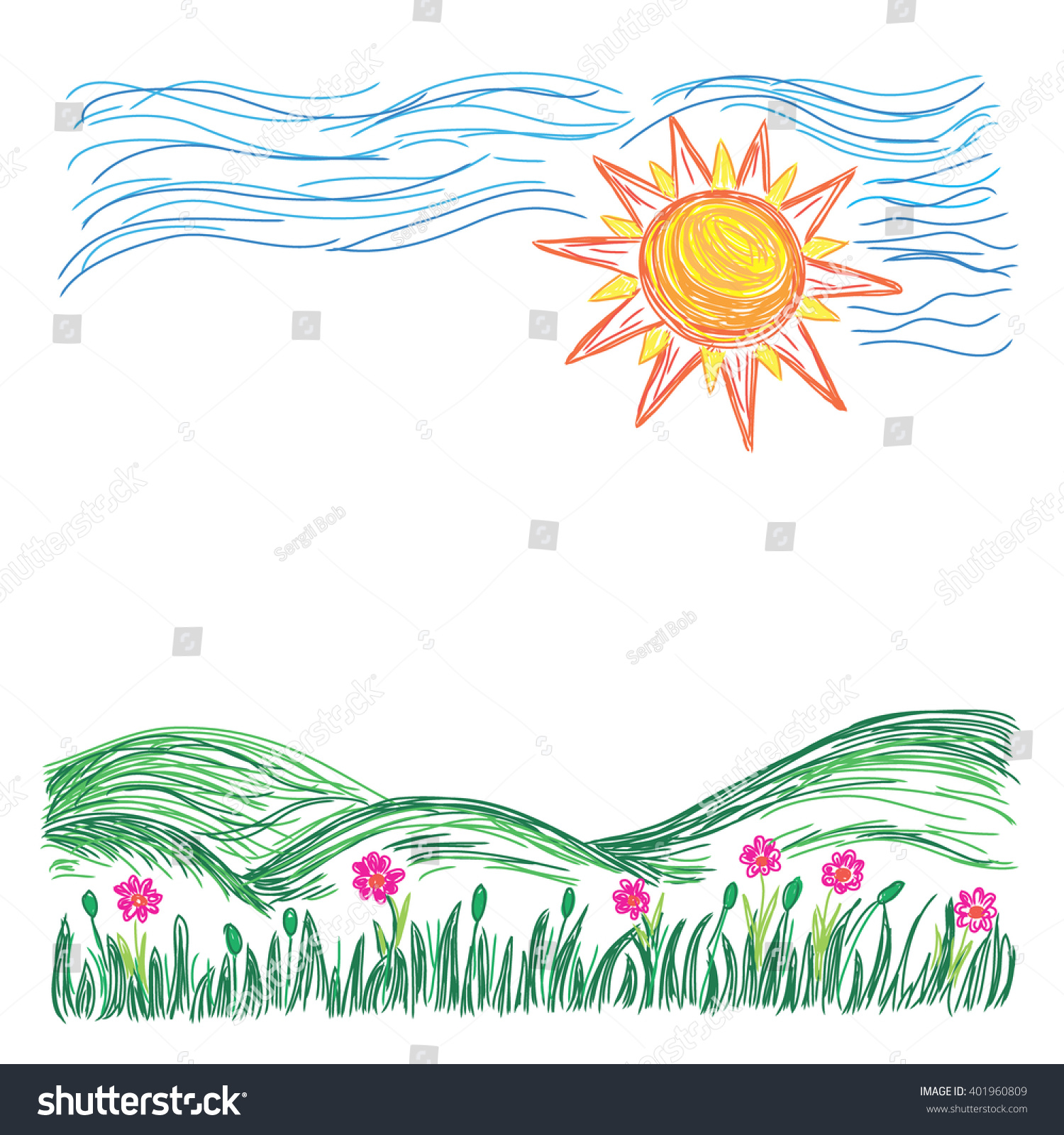 Sketch Landscape Sun Vector Illustration Stock Vector (Royalty Free ...