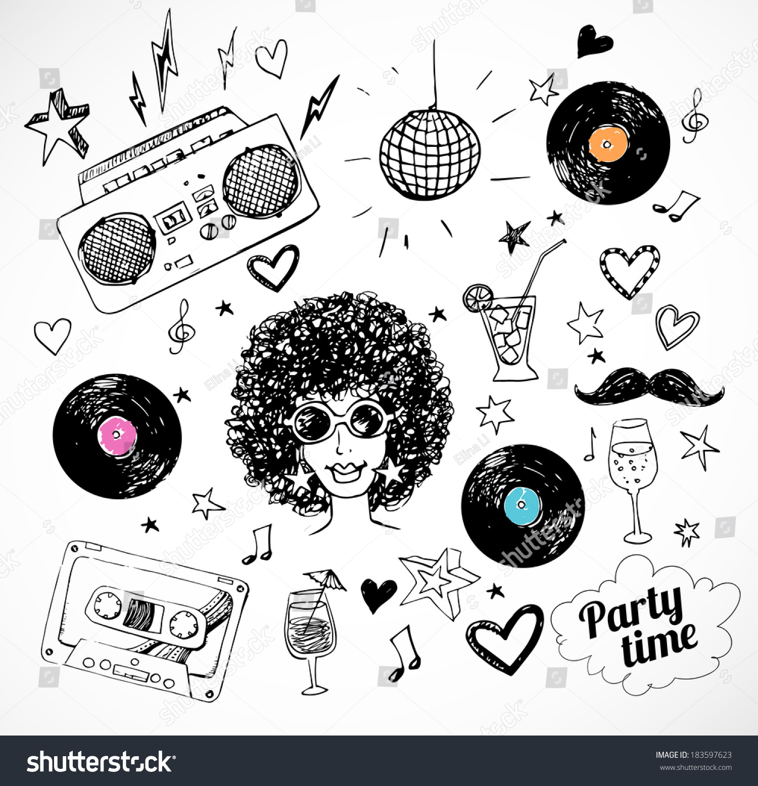 Sketch 80s Party Objects Vector Illustration Stock Vector 183597623 ...