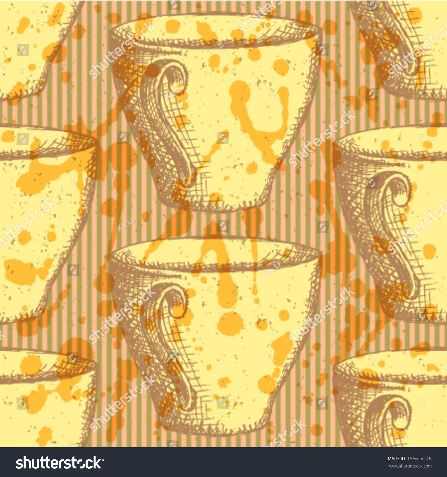 Sketch Vector Cup Vintage Seamless Pattern Stock Vector (Royalty Free ...