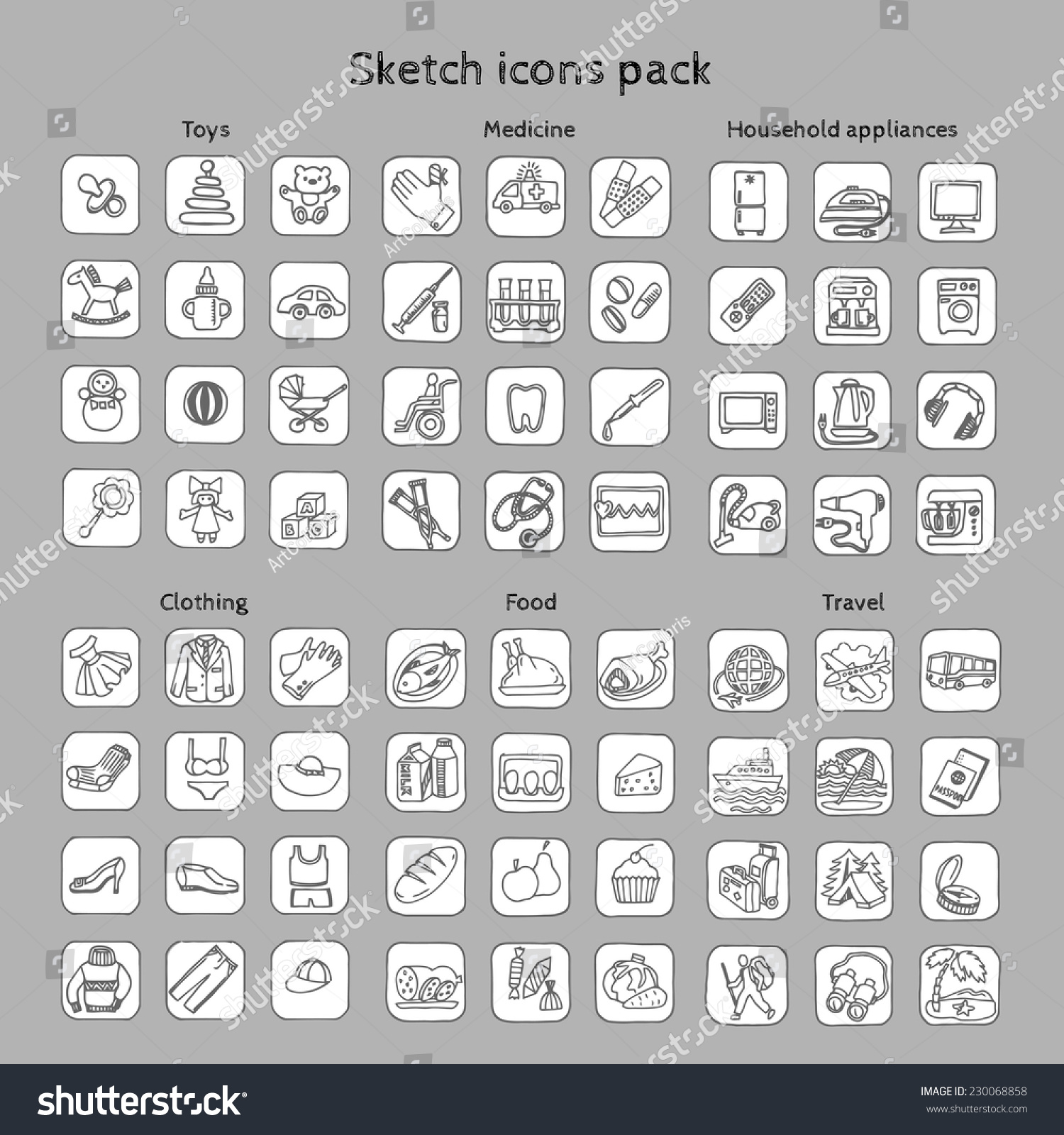 Sketches Icons Pack Stock Vector (Royalty Free) 230068858