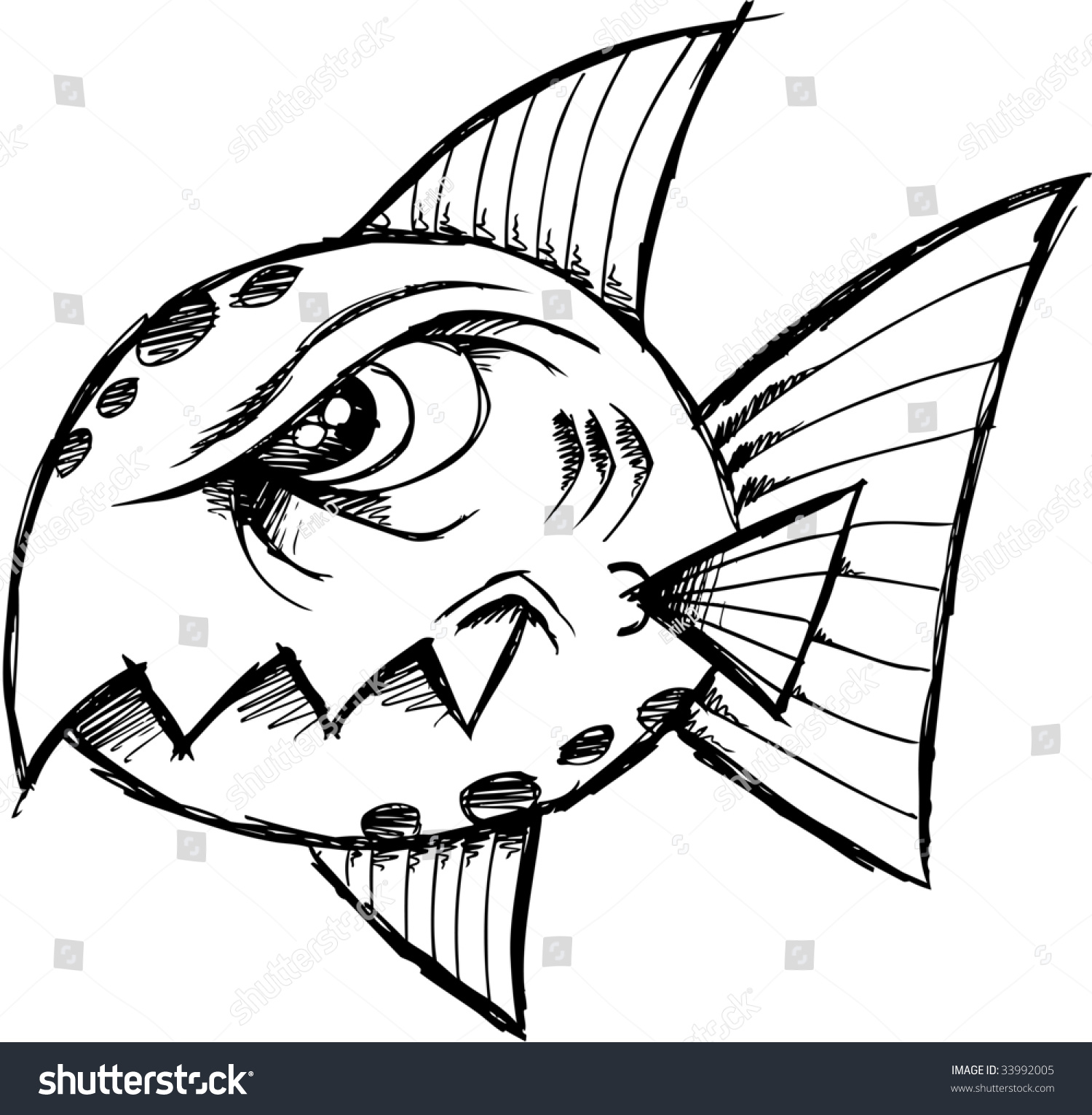 Sketchy Mean Fish Vector Illustration: เวกเตอร์สต็อก (ปลอดค่าลิขสิทธิ์ ...