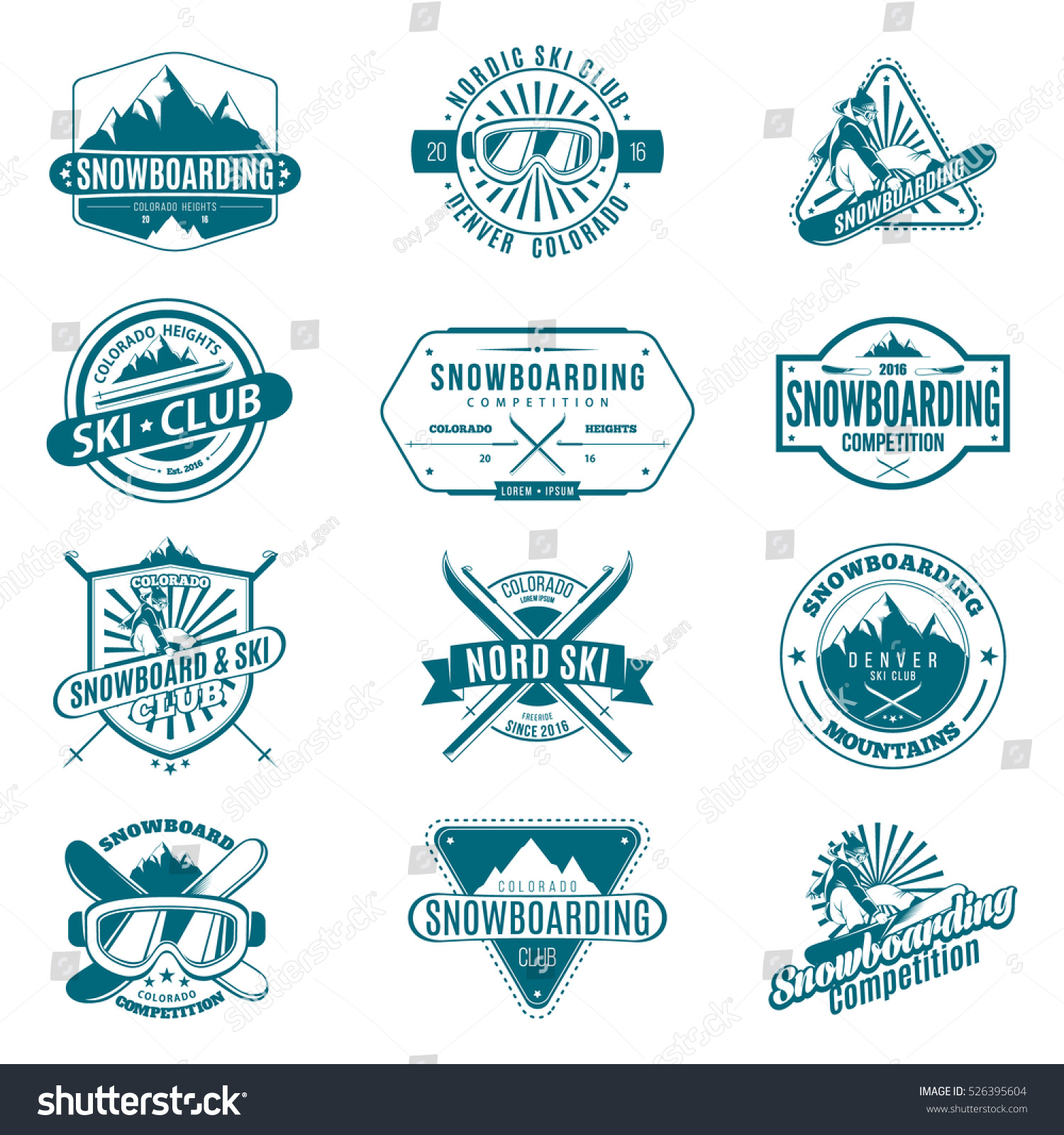 Ski Snowboard Monochrome Badges Labels Collection Vector de stock ... Ski Snowboard Monochrome Badges Labels Collection Vector de stock ...