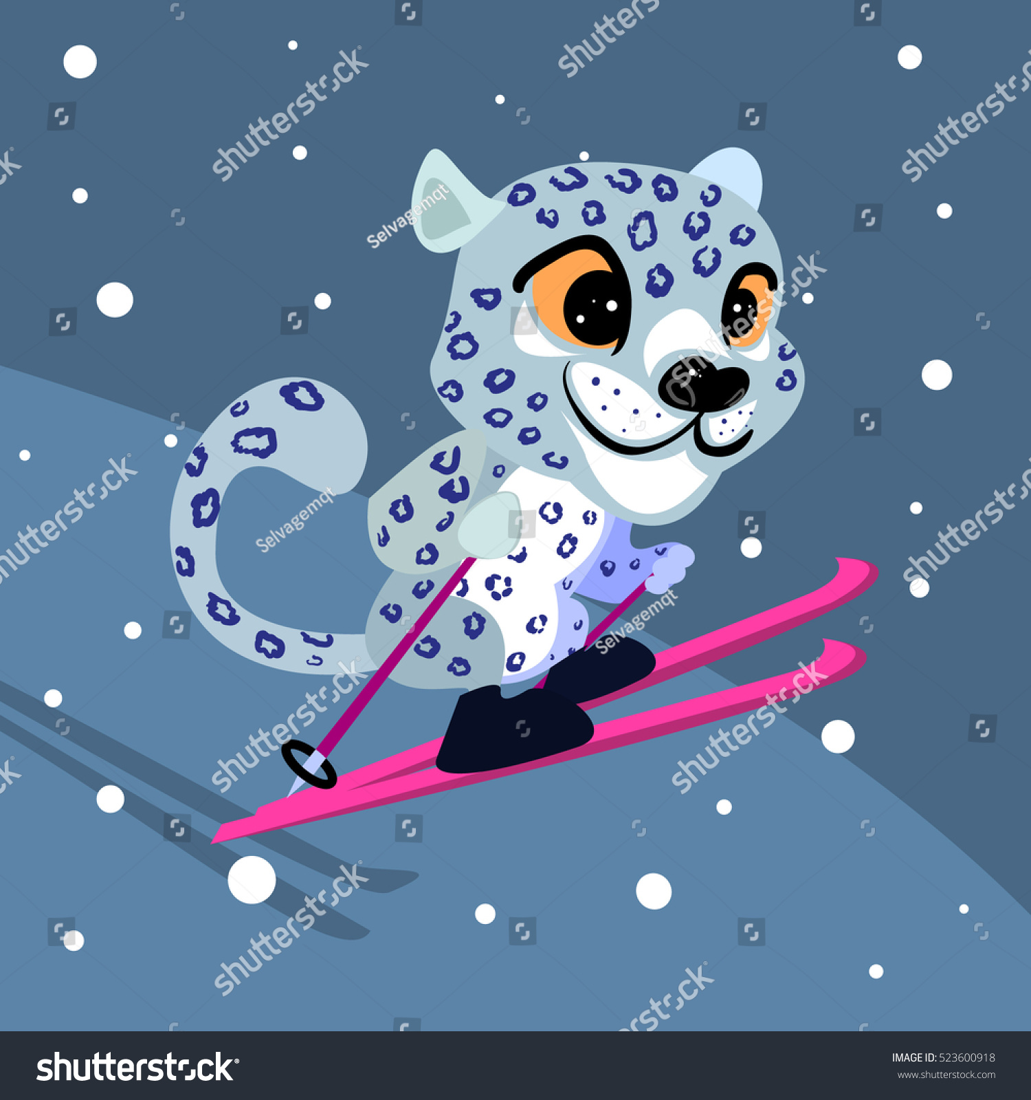 Skiing Cartoon Snow Leopard Stock Vector 523600918 - Shutterstock