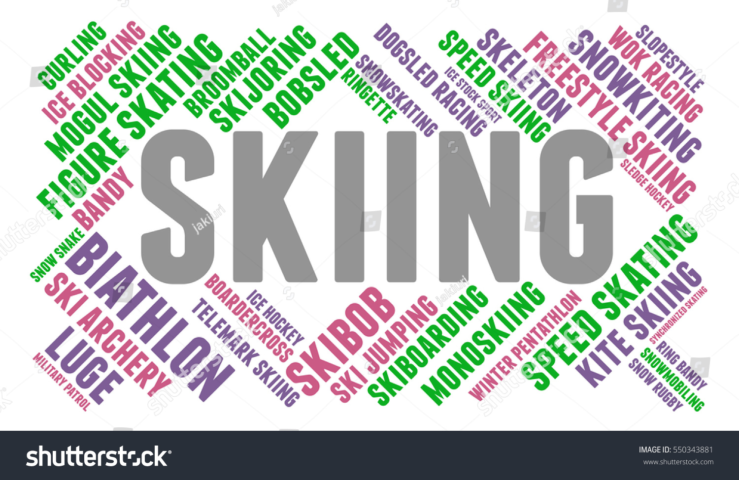 Skiing Word Cloud Colored Font White Stock Vector (Royalty Free ...