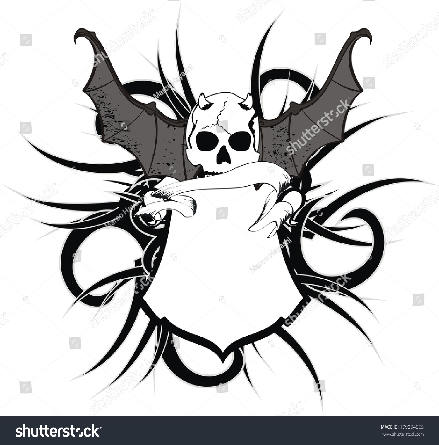 Skull Bat Wings Sticker Tattoo Vector Stock Vector (Royalty Free) 179204555