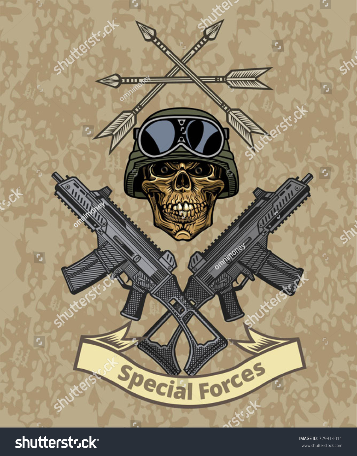 Skull Crossed Guns Combat Stock Vector (Royalty Free) 729314011