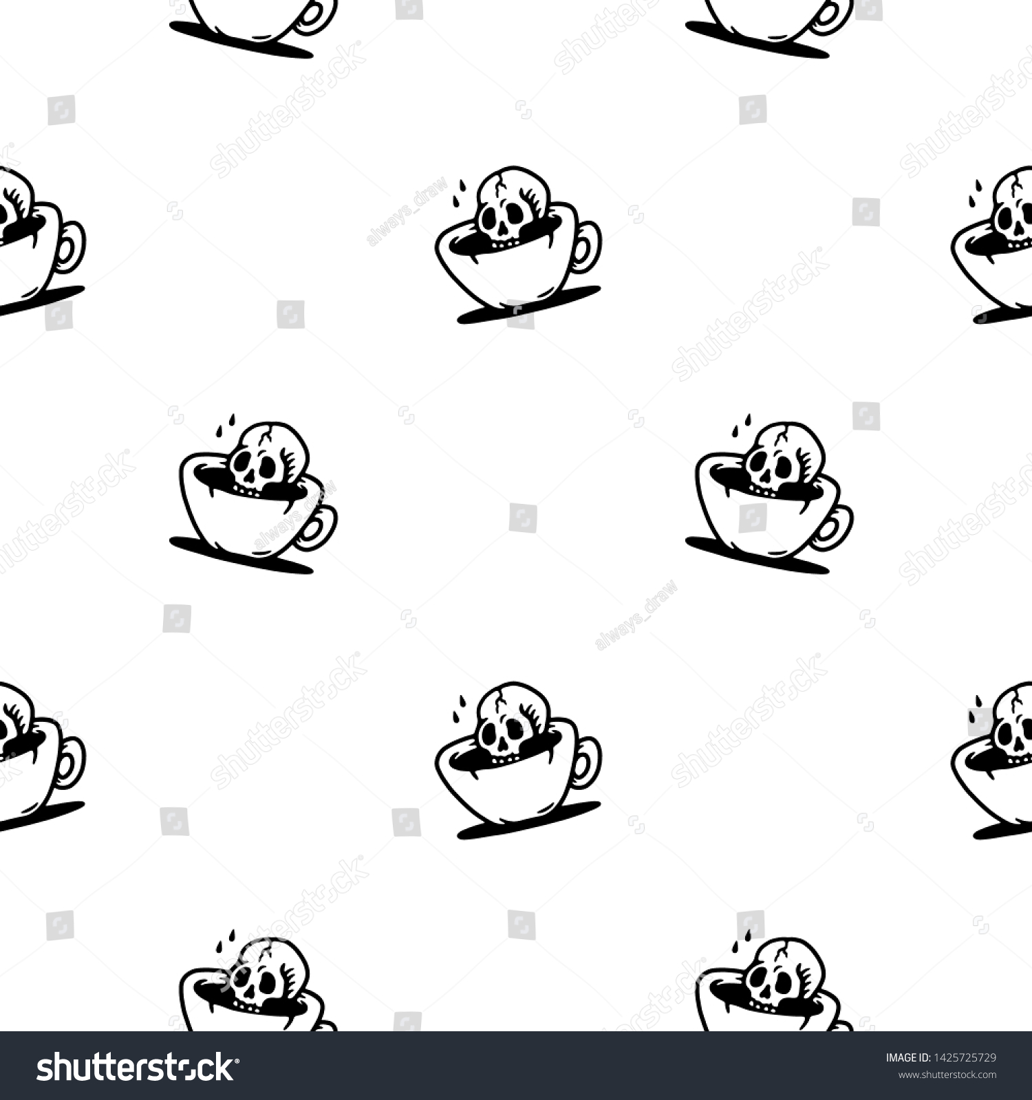 Skull Death Before Decaf Seamless Pattern Stock Vector (Royalty Free ...